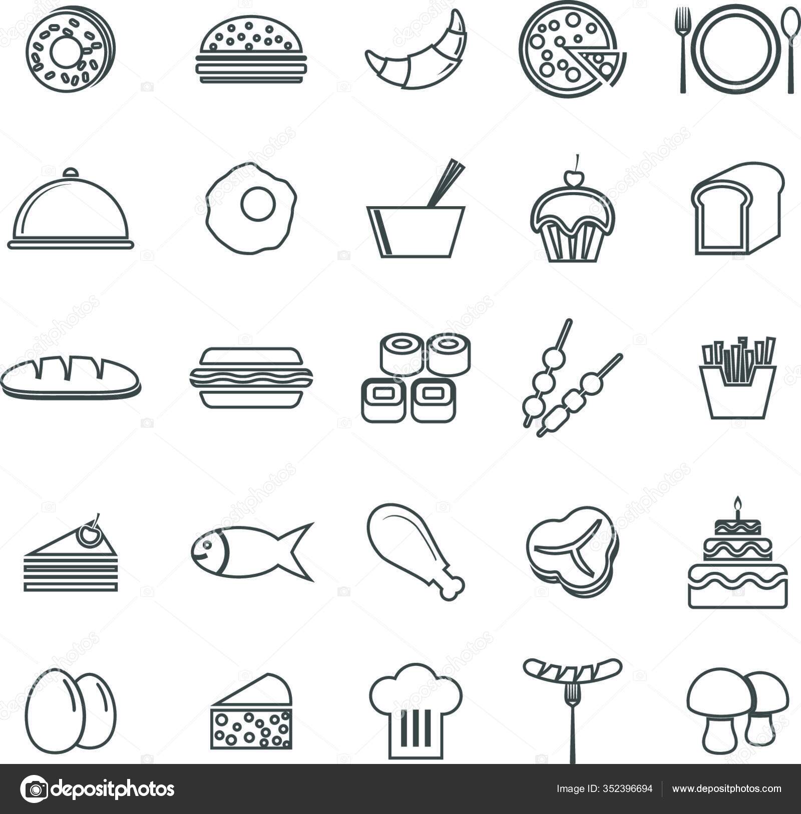 Food Line Icons White Background Stock Vector Stock Vector by ...