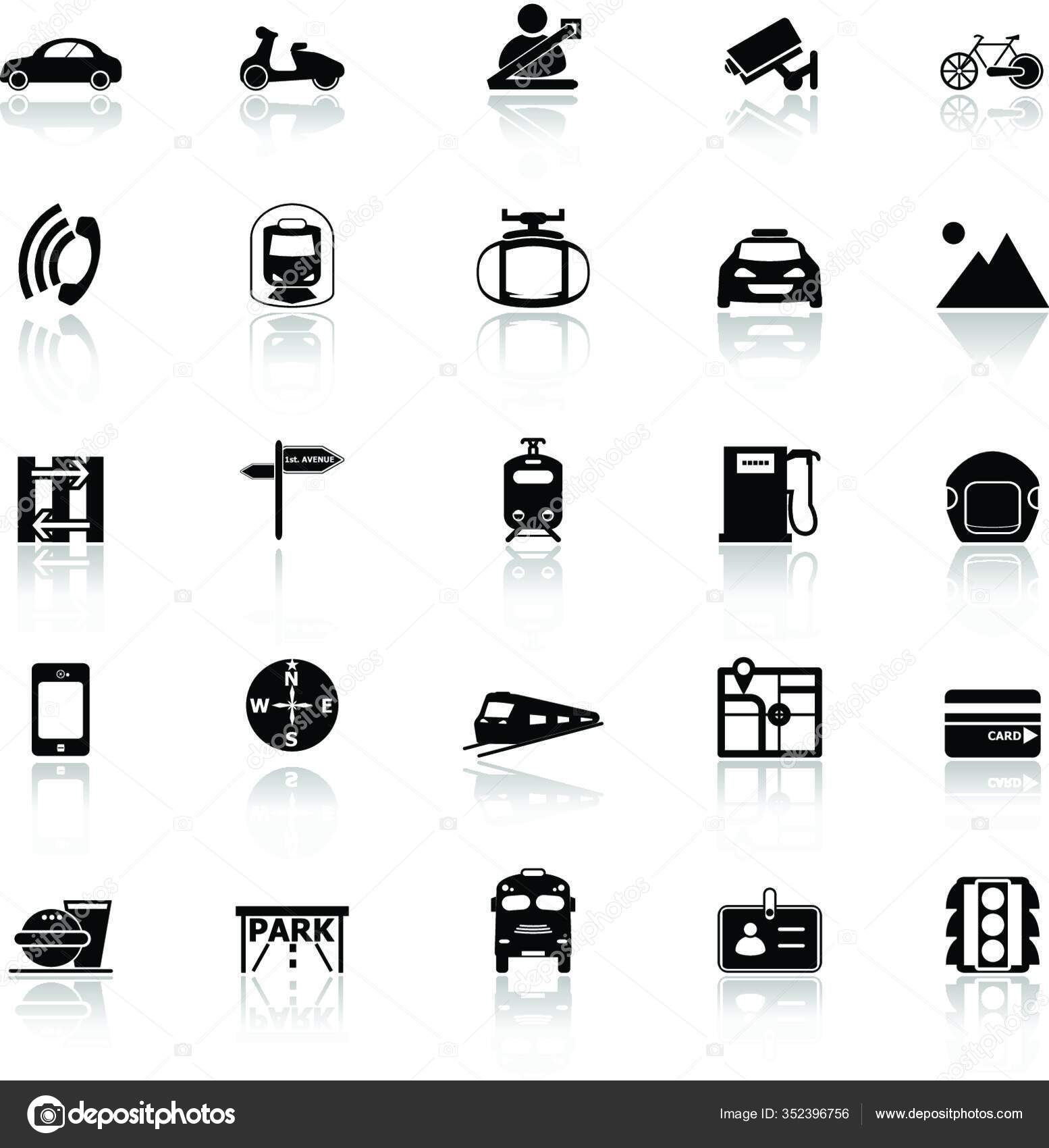 Land Transport Related Reflect Icons White Background Stock Vector ...
