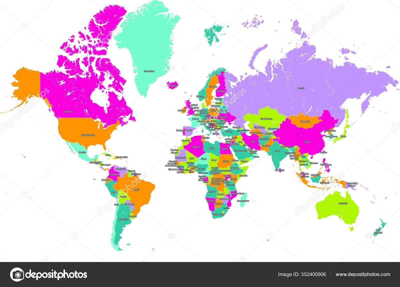 Peta Dunia Dengan Batas Negara Dan Nama Negara Stok Vektor Stok oleh ...