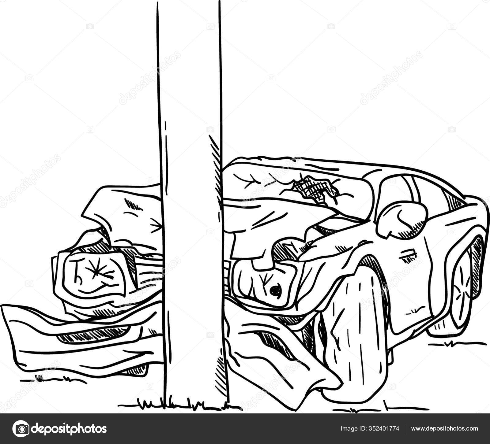 Vector Coche Destrozado Aislado Blanco Dibujar Mano Vector de Stock de ...