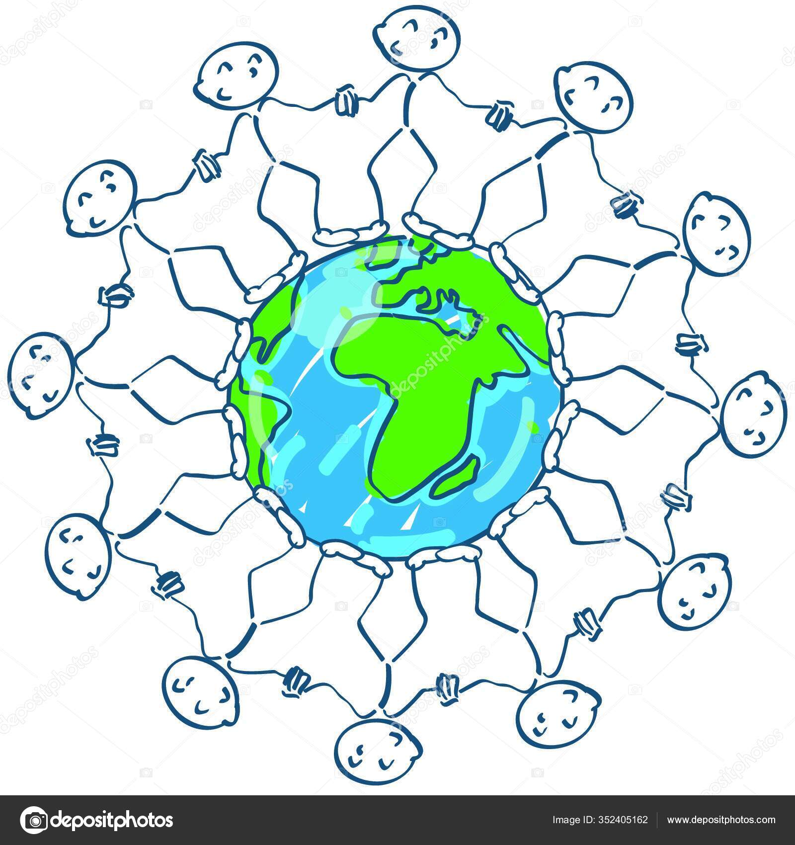 Stick Figures Holding Hands Around The World