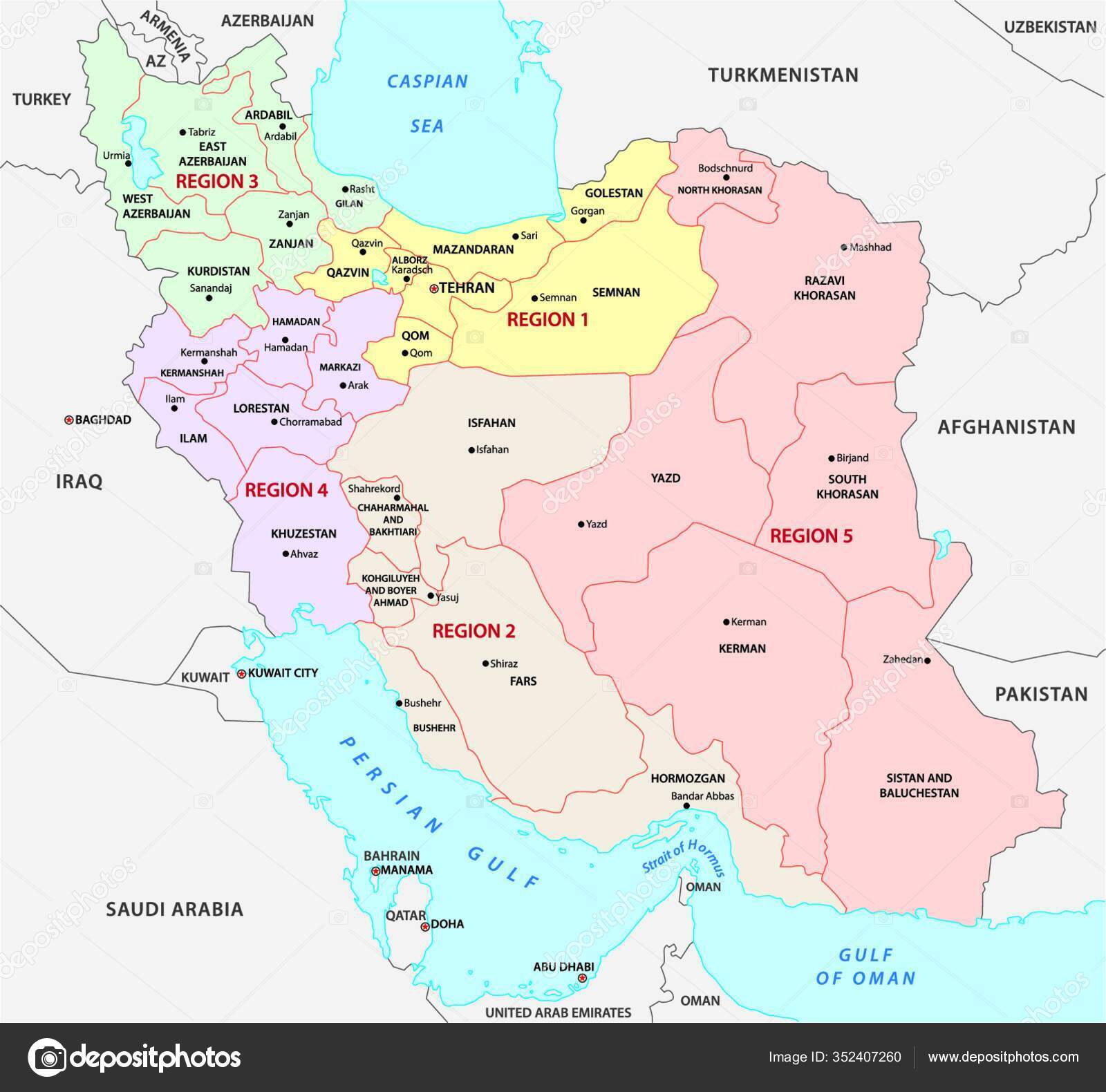 Iran Administrative Political Map Regions Stock Vector Image by ...