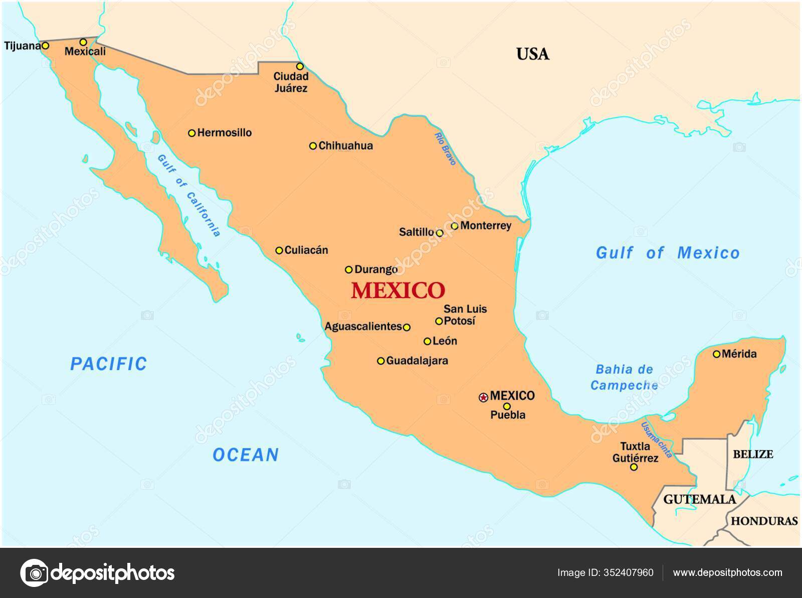 Mapa Vetorial Simples Estado México Vetor de stock de ...