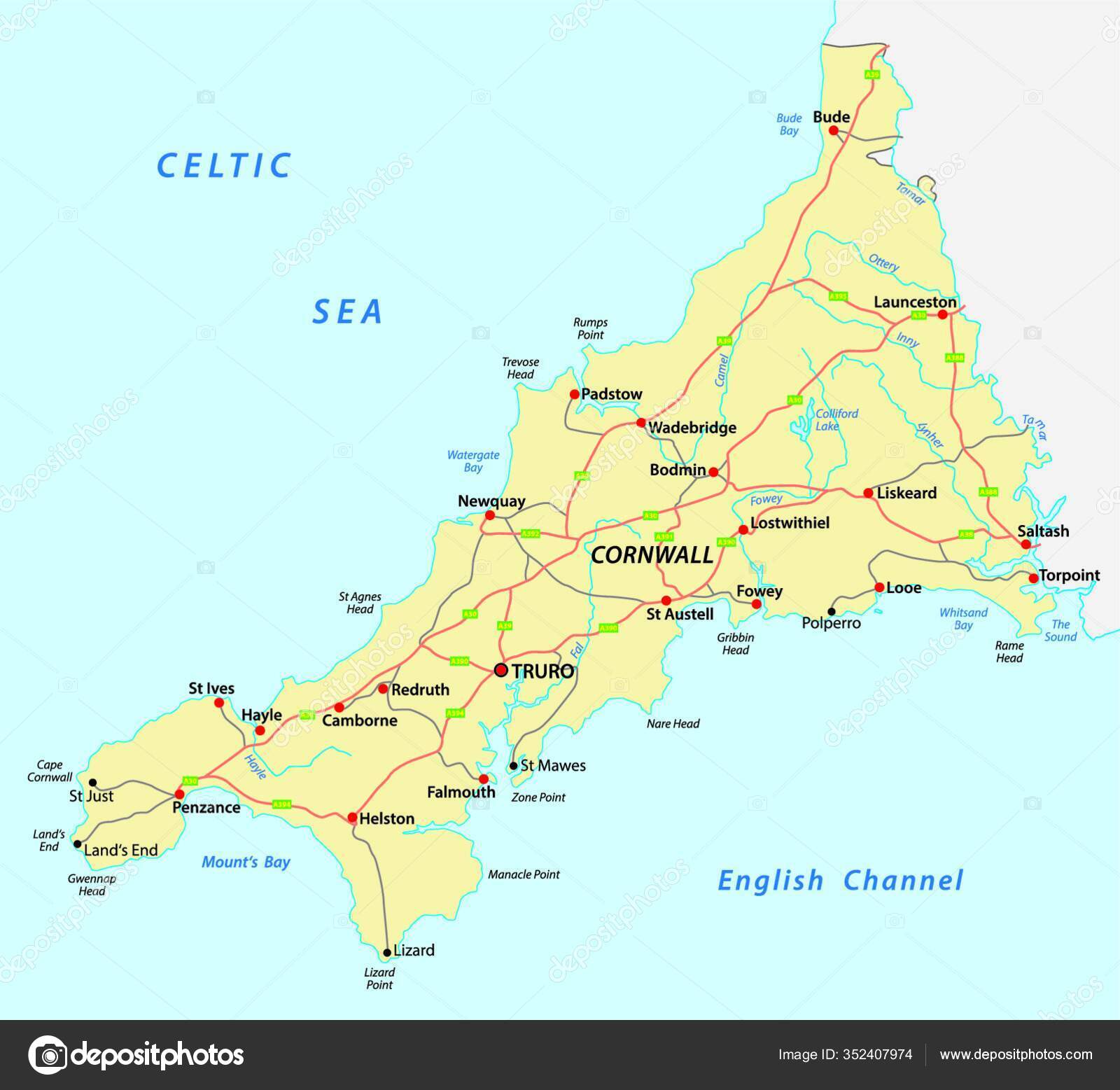 Vector Road Map Cornwall Stock Illustration by ©PantherMediaSeller ...