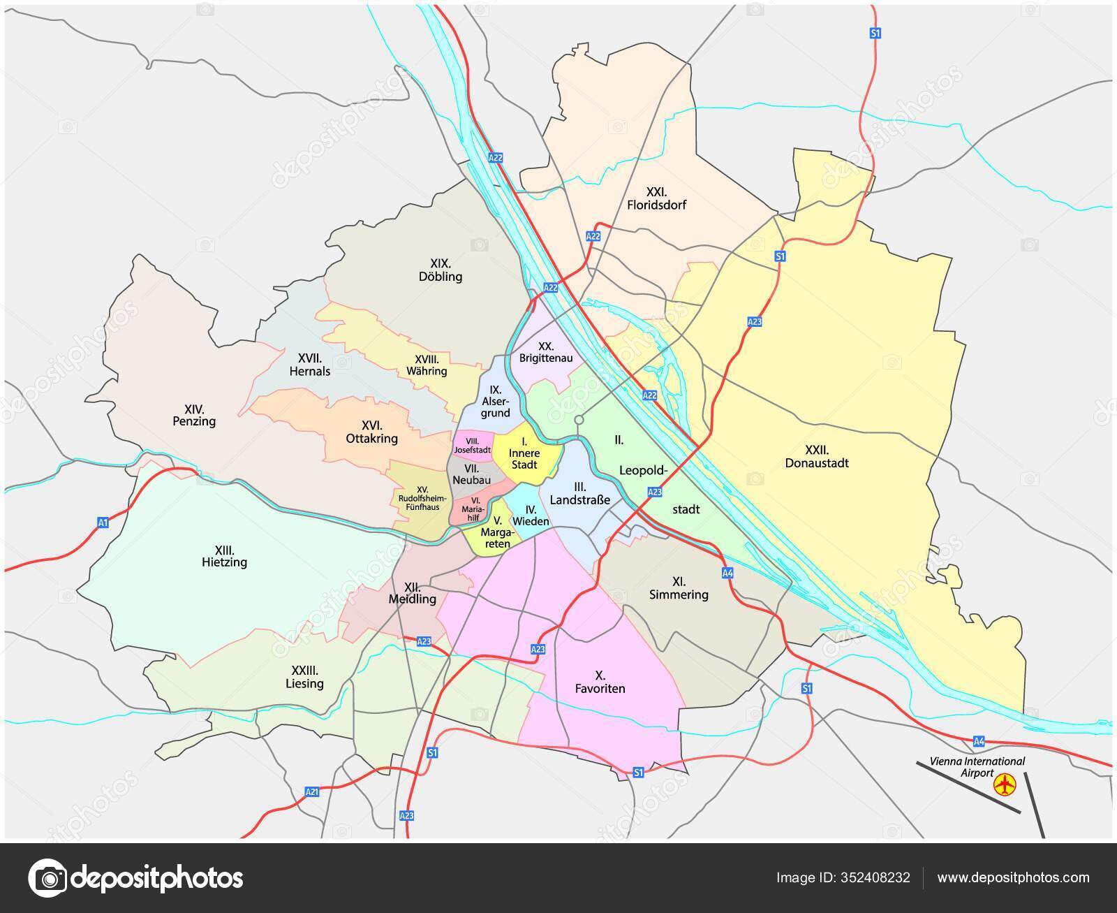 Vienna City Road Administrative Map Stock Vector Image by ...