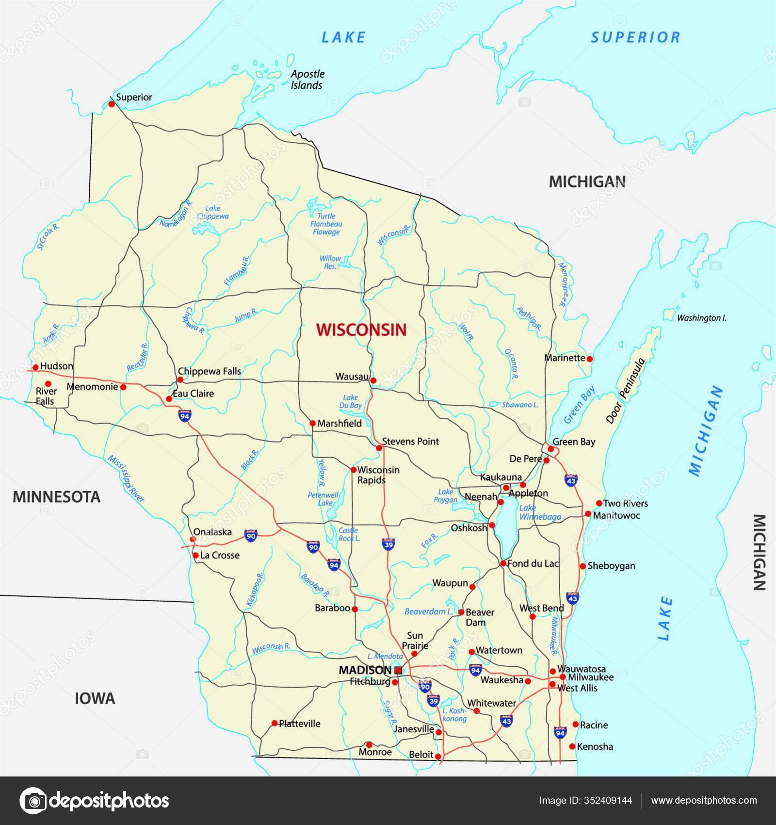 Wisconsin Road Map Vector Illustration 스톡 벡터 - ©PantherMediaSeller ...