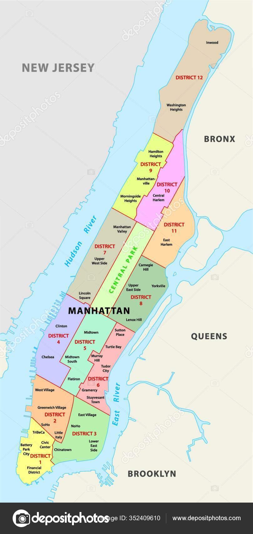 Carte Administrative Manhattan Illustration Vectorielle Vecteur par ...