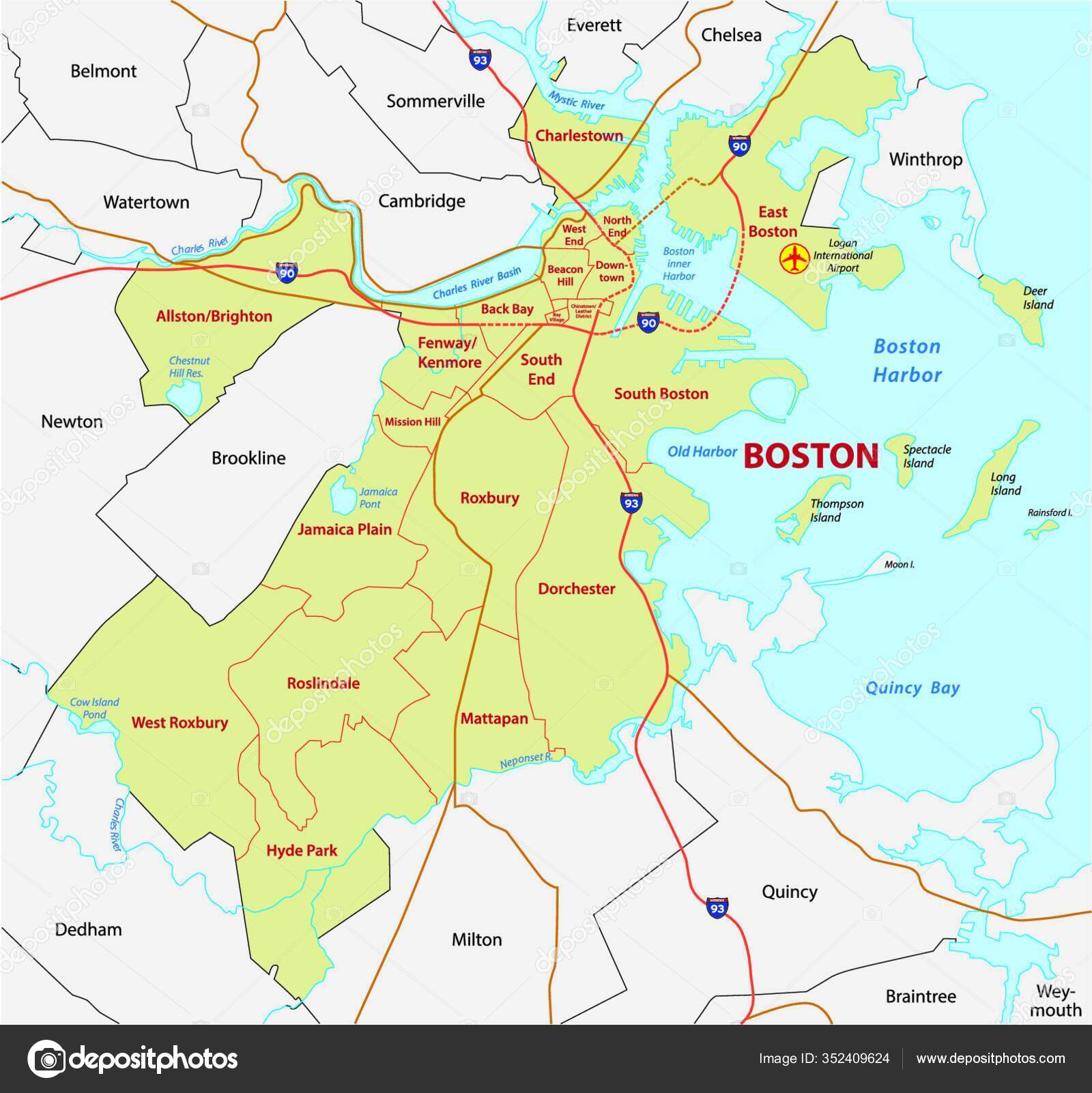 Boston Administrative Map Vector Illustration Stock Vector Image by ...