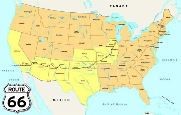 ruta 66 mapa, ilustración vectorial 2023