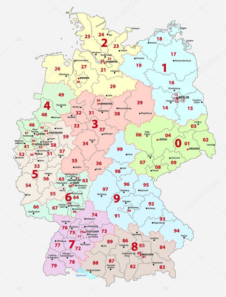 Mapa Los Códigos Postales Alemanes Los Dos Primeros Dígitos Vector de ...