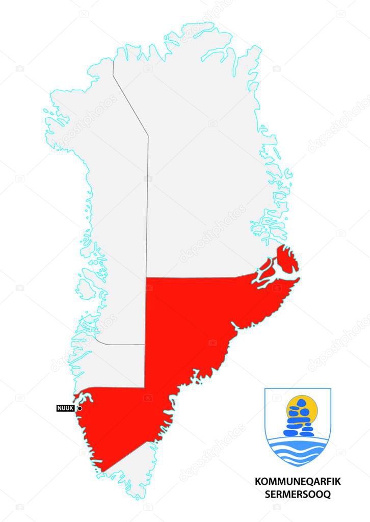 mapa administrativo de Groenlandia Sermersooq Municipio con escudo de ...