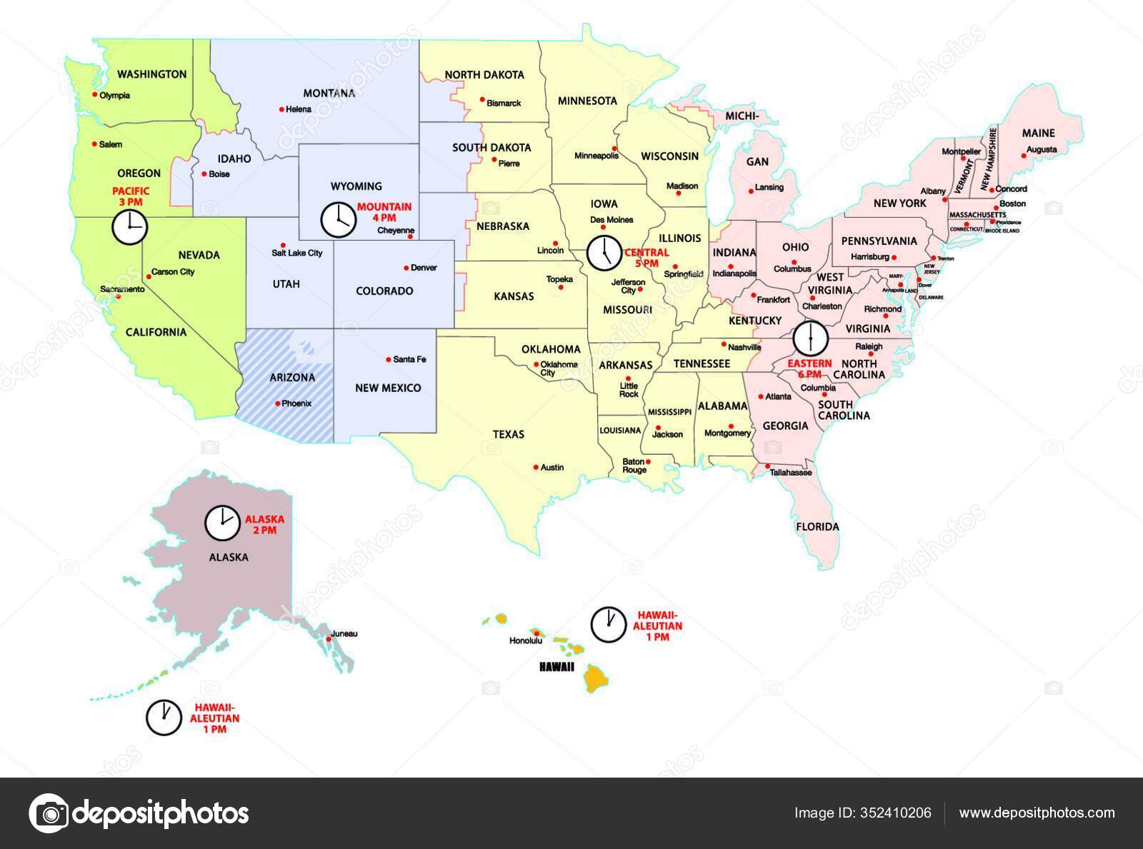 Mapa De Zonas Horarias Estados Unidos America Del Norte