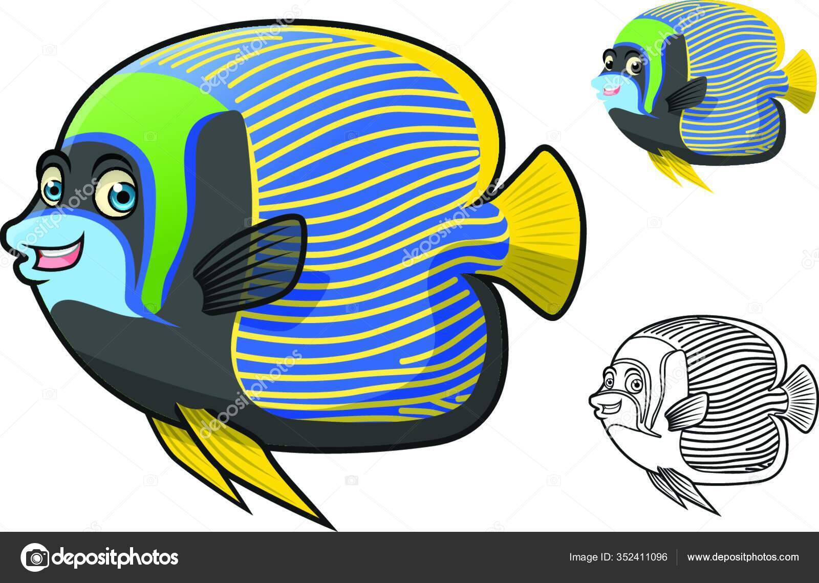 Image High Quality Emperor Angelfish Cartoon Character Include Flat ...
