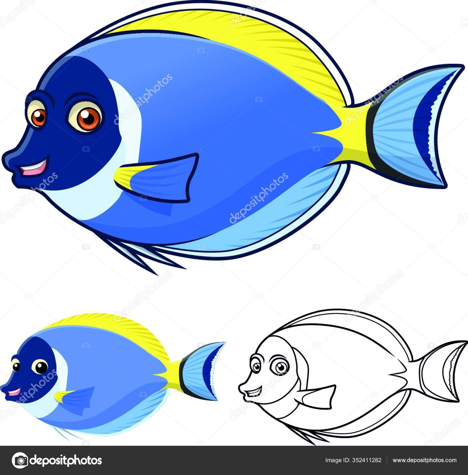 Image High Quality Powder Blue Surgeon Fish Cartoon Character Include ...