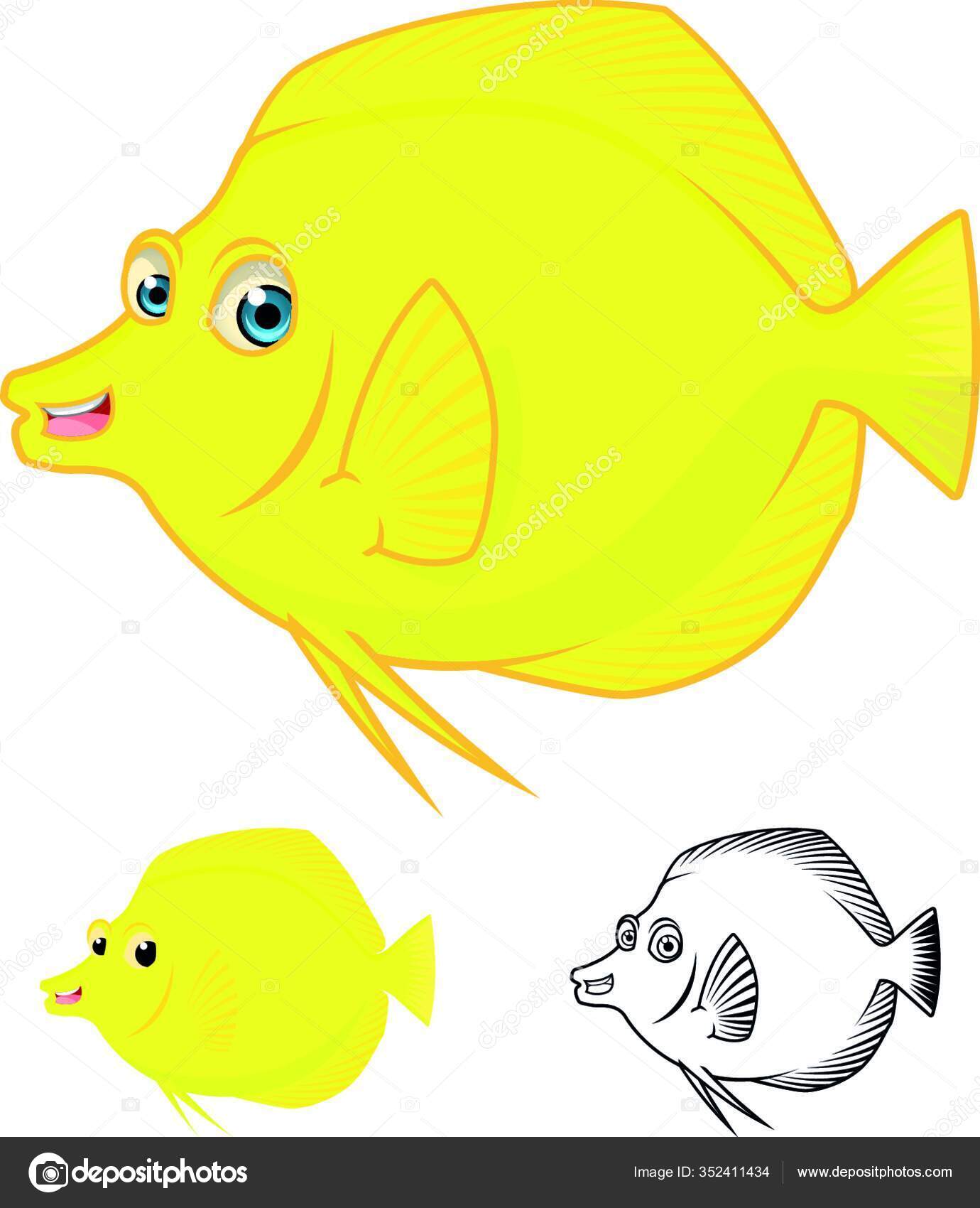 Image High Quality Yellow Tang Fish Cartoon Character Include Flat ...