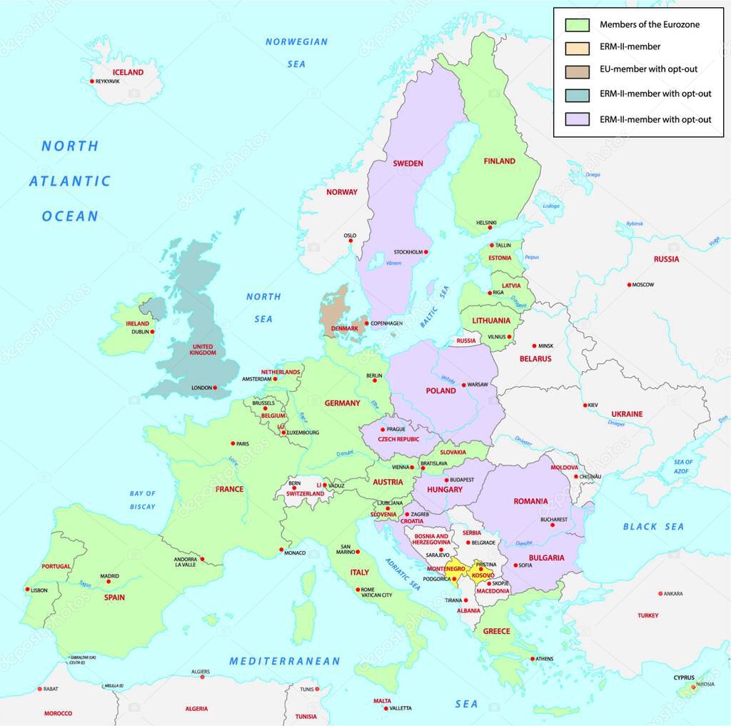 mapa de los países miembros de la zona euro 2024