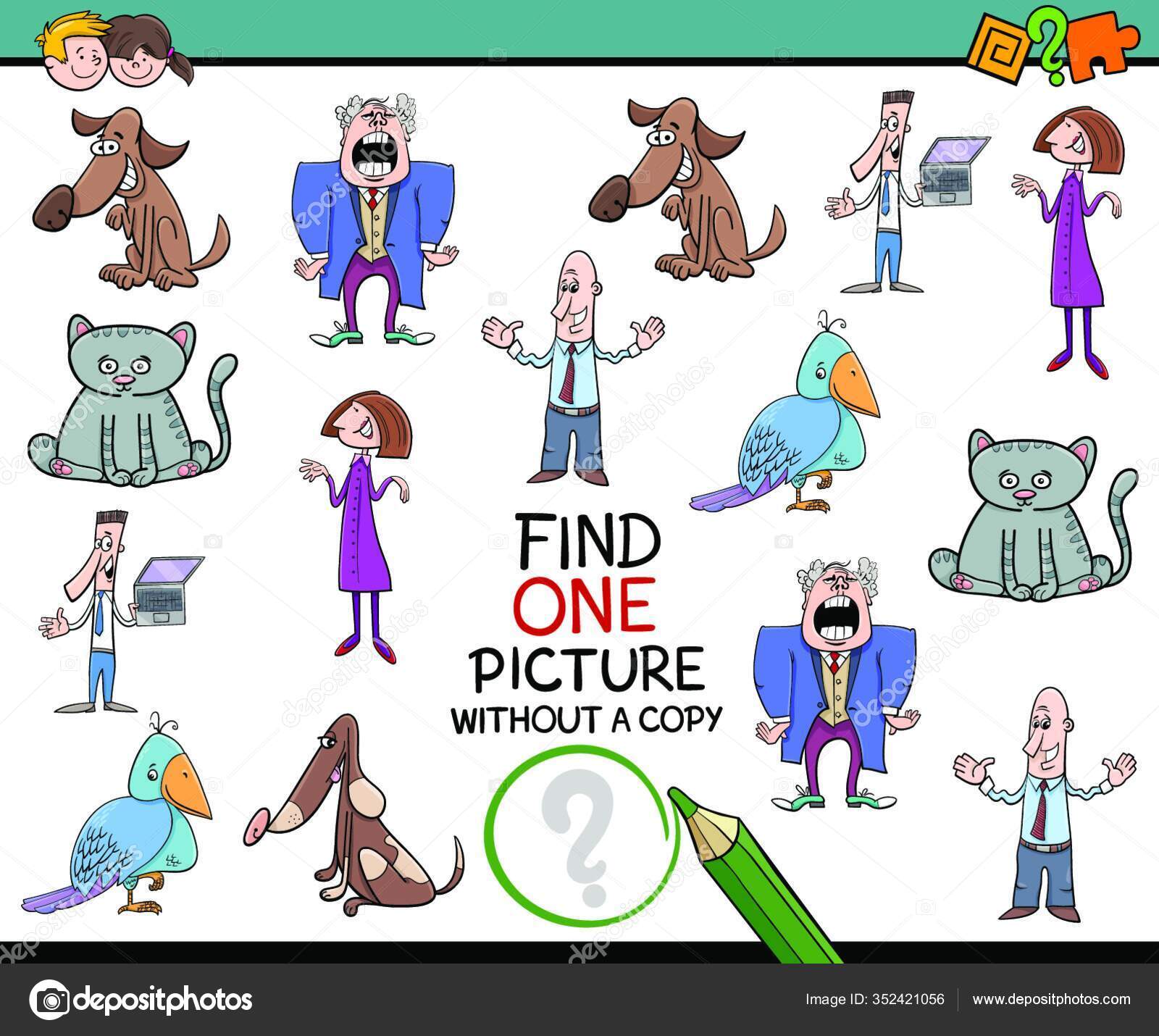 Cartoon Illustration Educational Activity Finding Single Image Copy ...