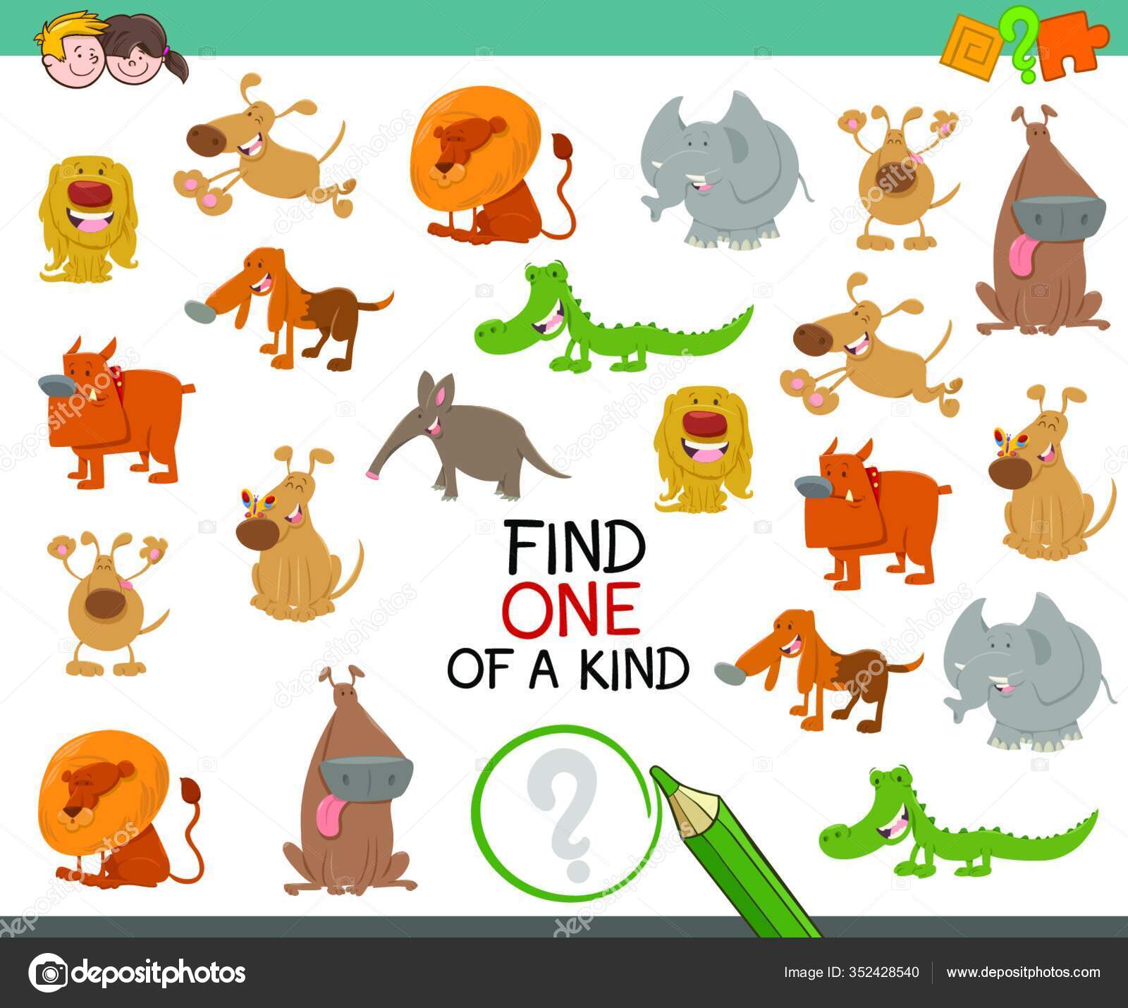 Cartoon Illustration Find One Kind Educational Activity Game Preschool ...