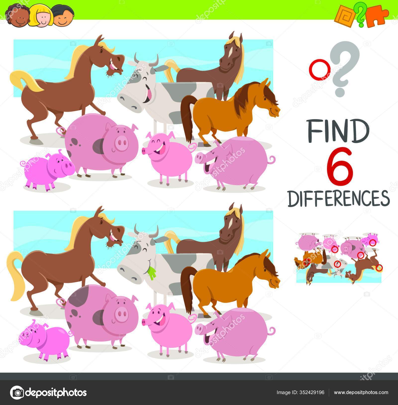 Cartoon Illustration Spot Differences Educational Game Children Cow ...