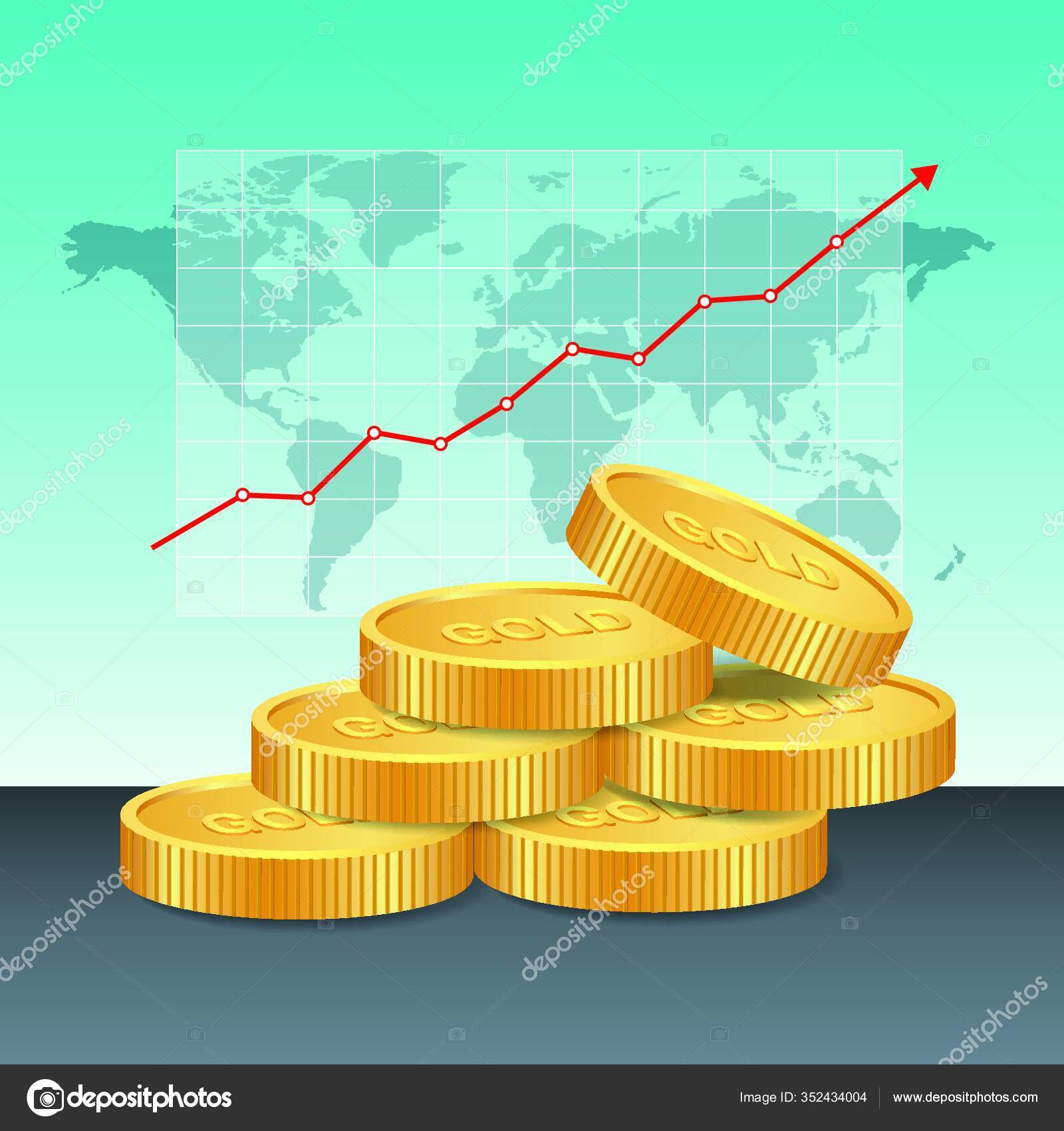 Gold Price Concept Golden Coins Price Growing Graph Chart World Stock ...