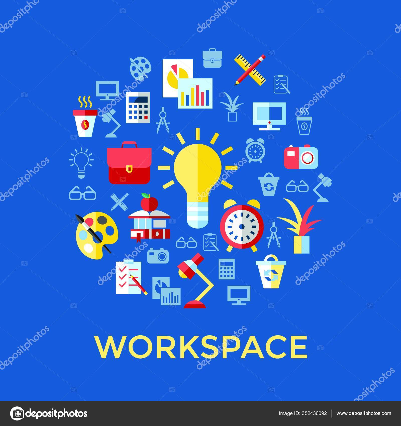 Digital Vector Blue Red Work Space Icons Set Drawn Simple Stock Vector ...