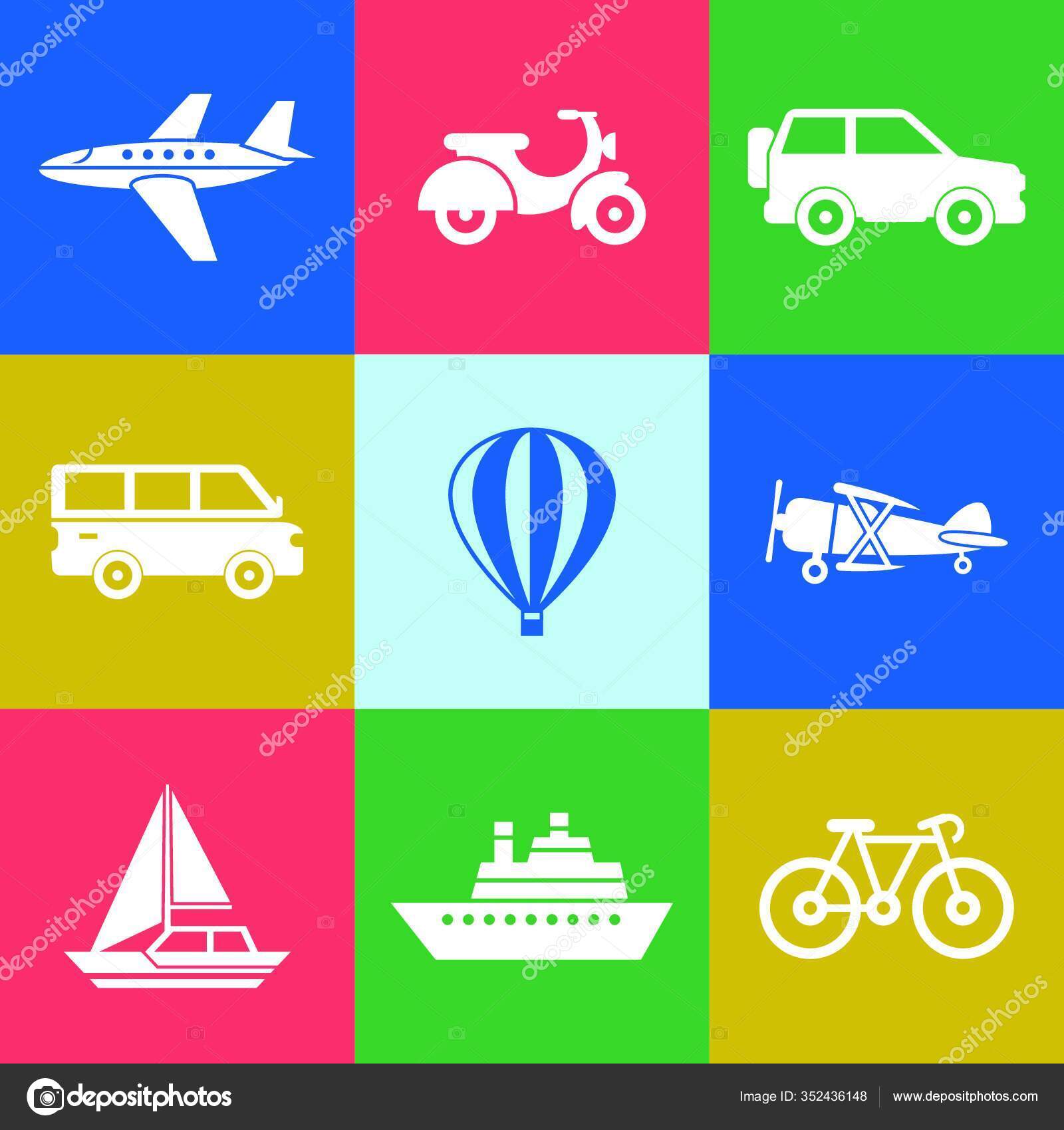 Digital Vector Red Green Blue Travel Transport Icons Set Drawn Stock ...