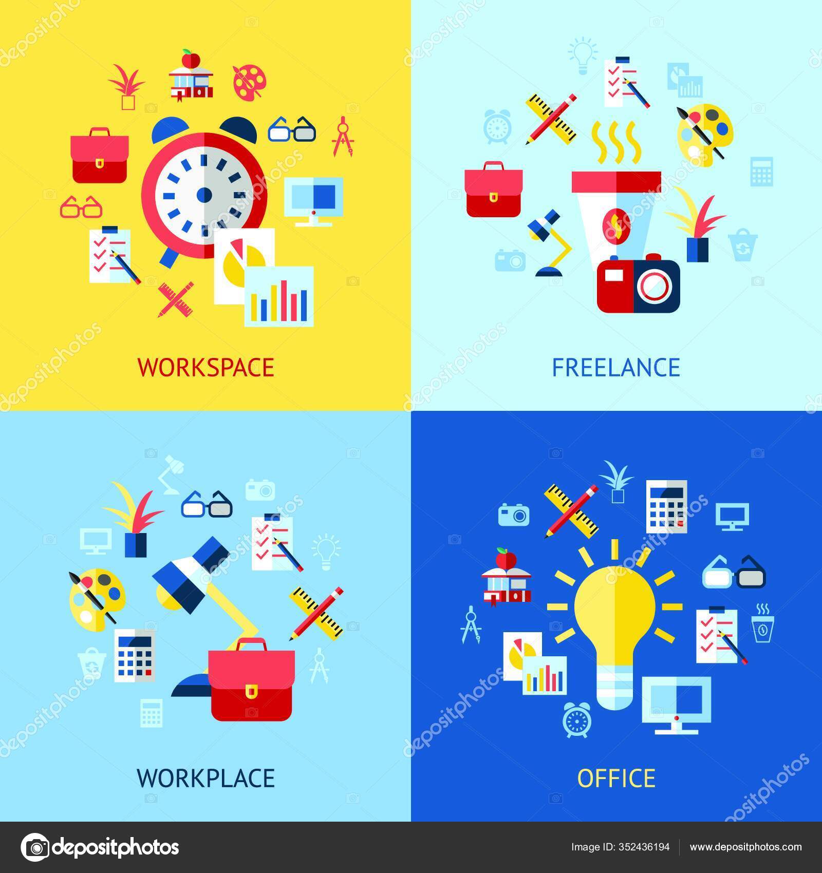 Digital Vector Blue Red Work Space Icons Set Drawn Simple Stock Vector ...
