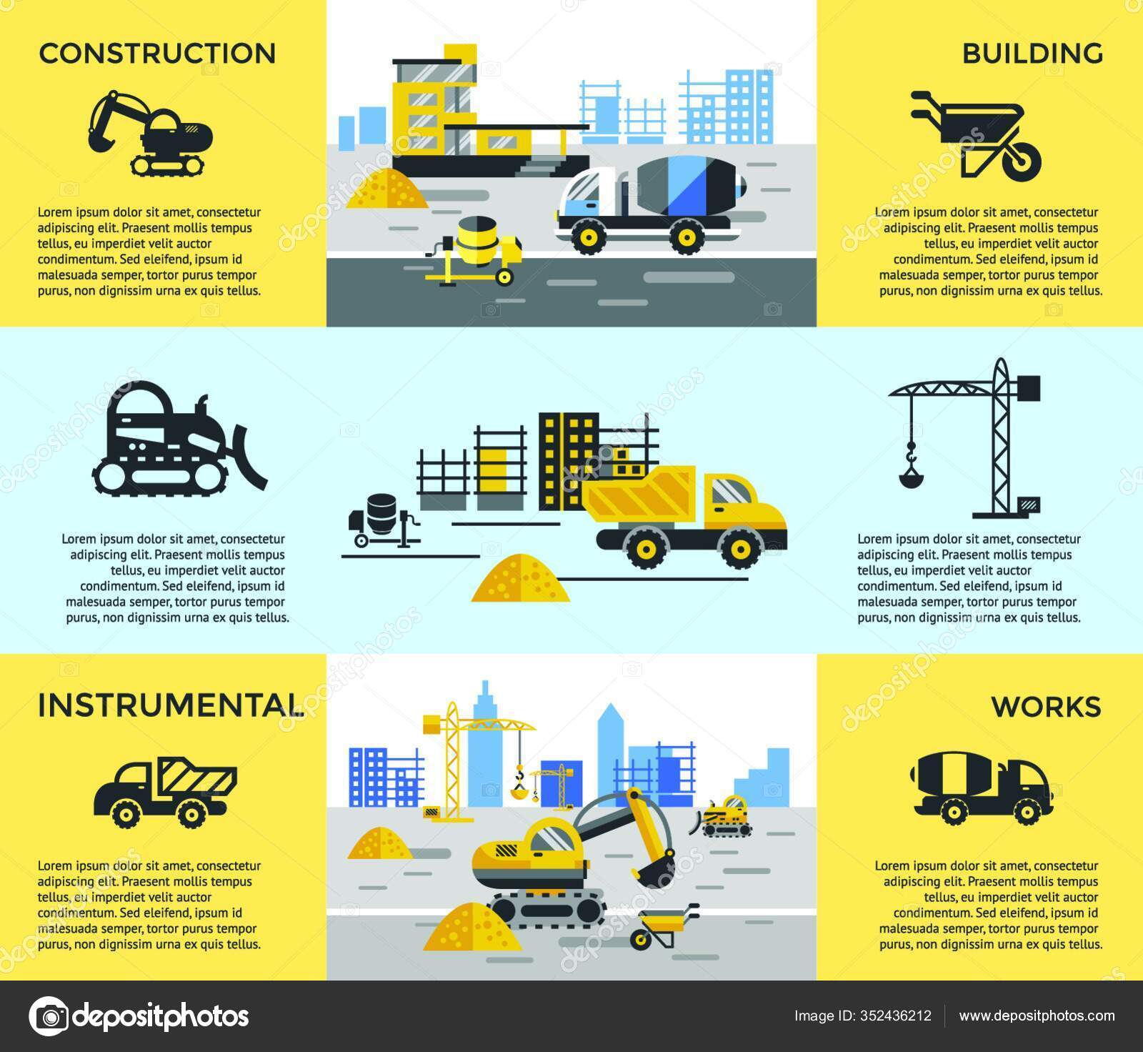 Digital Vector Yellow Construction Building Tracks Icons Drawn Simple ...