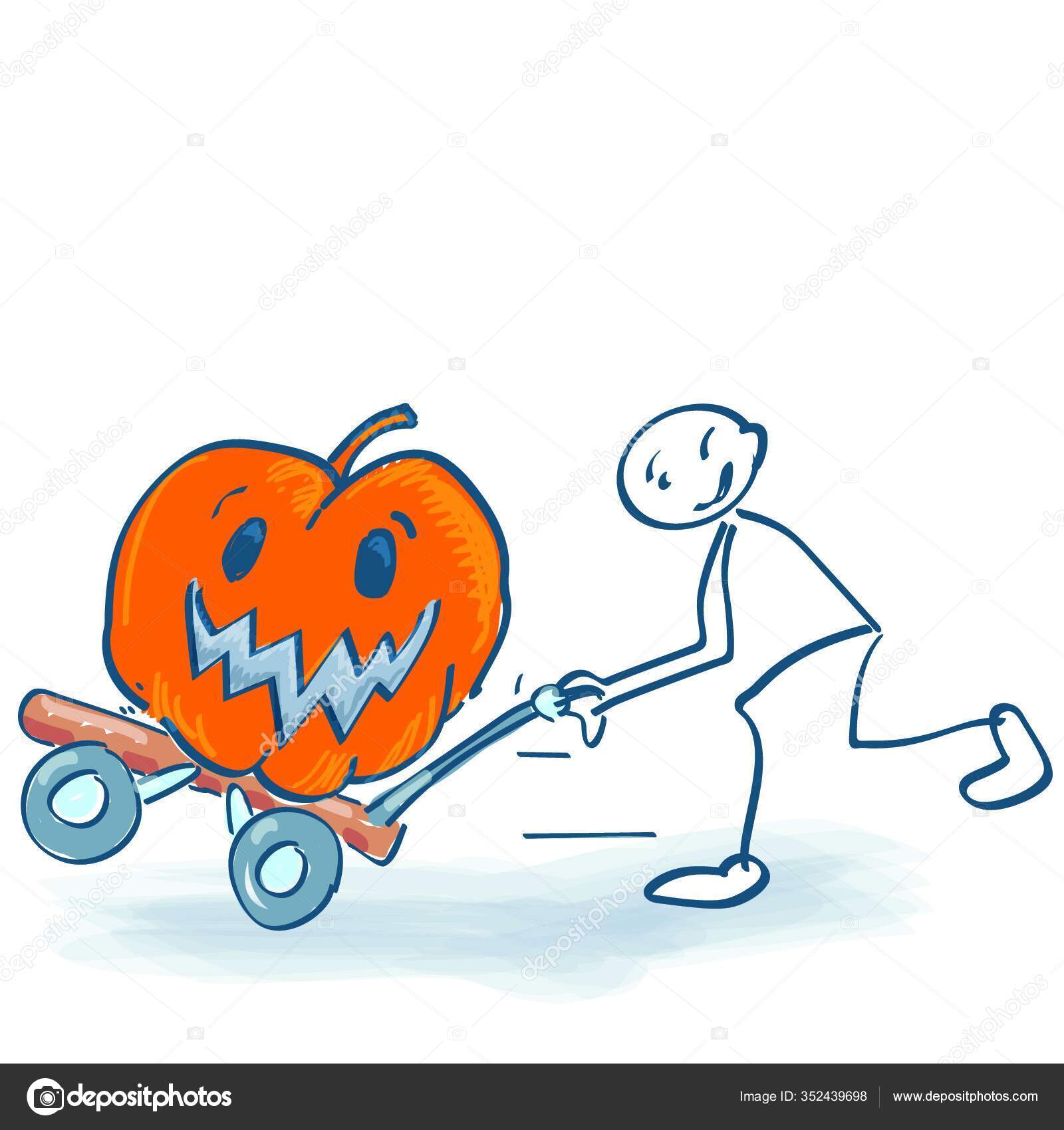 Stick Figure Sack Cart Thick Pumpkin Harvest Stock Vector Image by ...