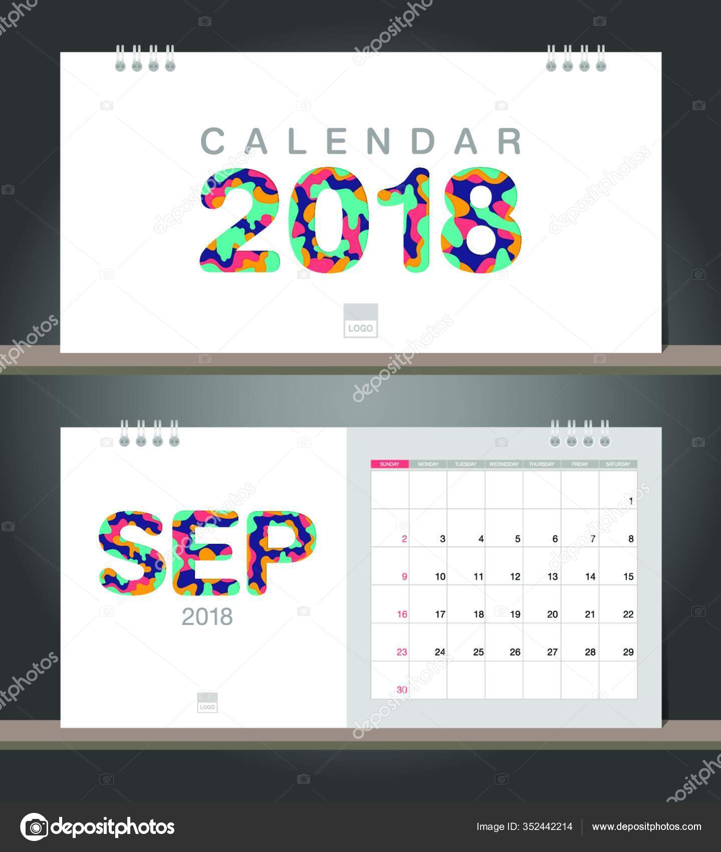 September 2018 Calendar Desk Calendar Modern Design Template Paper Cut ...