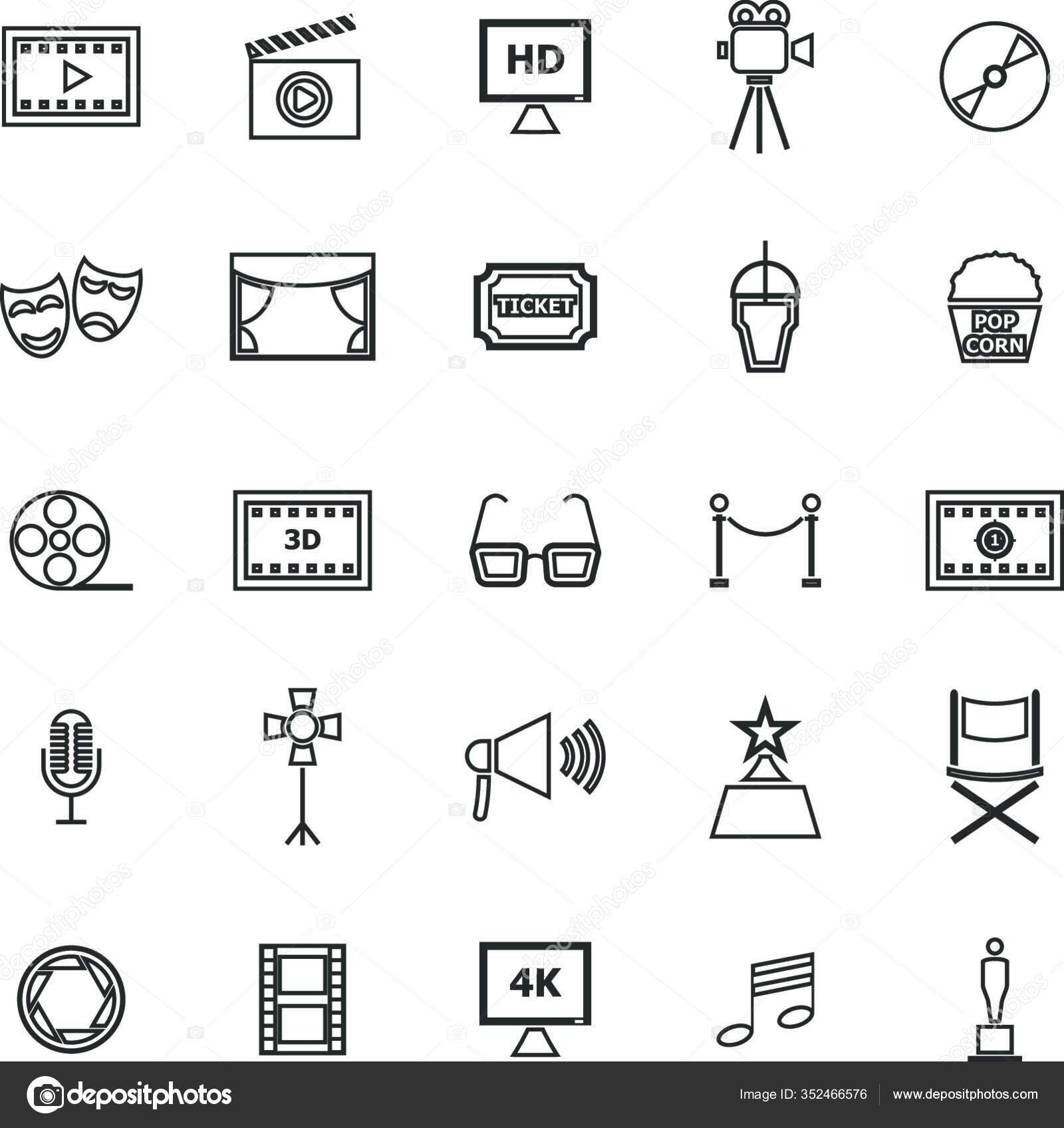 Movie Line Icons White Background Stock Vector Stock Vector by ...