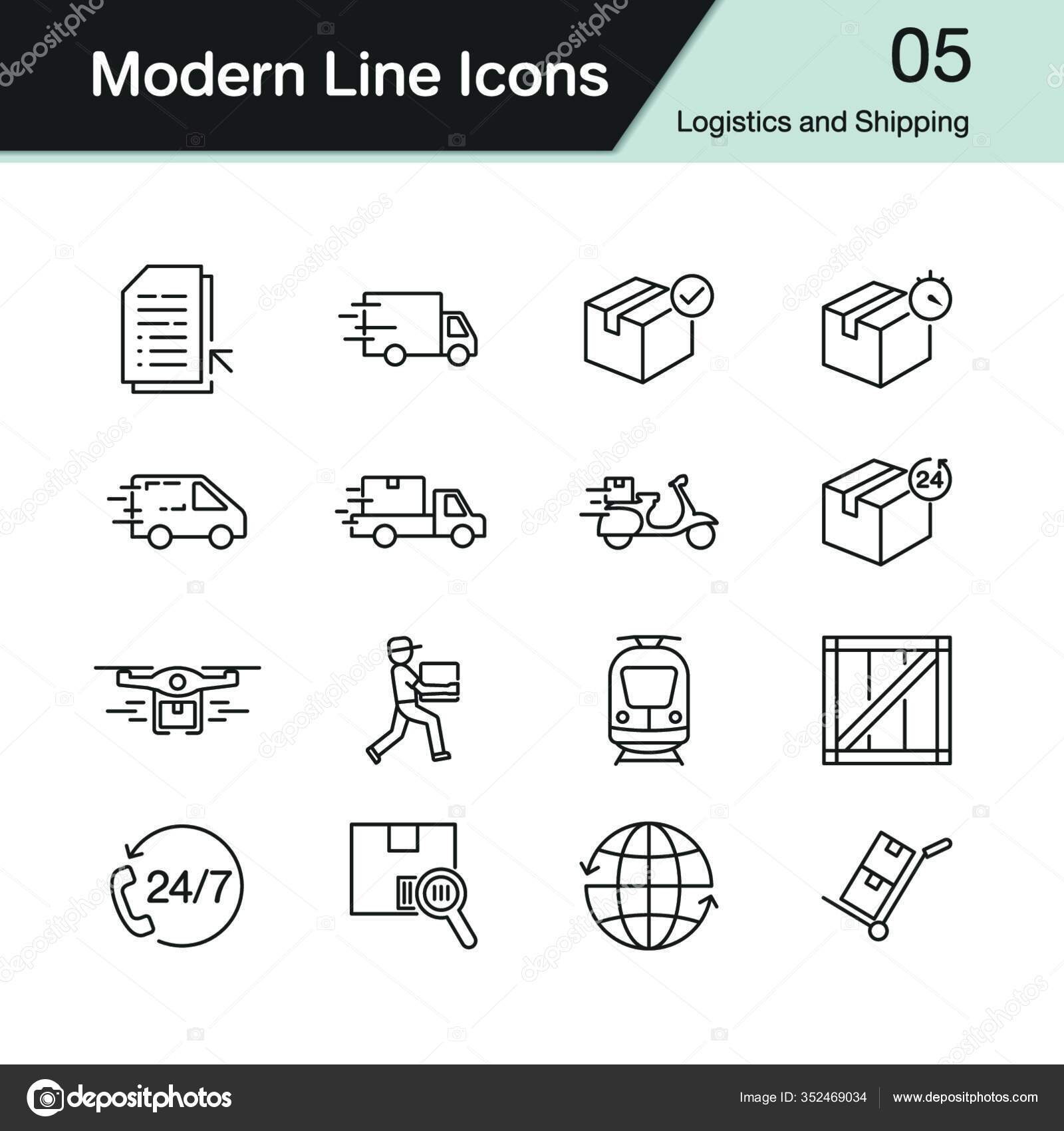Logistics Shipping Icons Modern Line Design Set Presentation Graphic ...