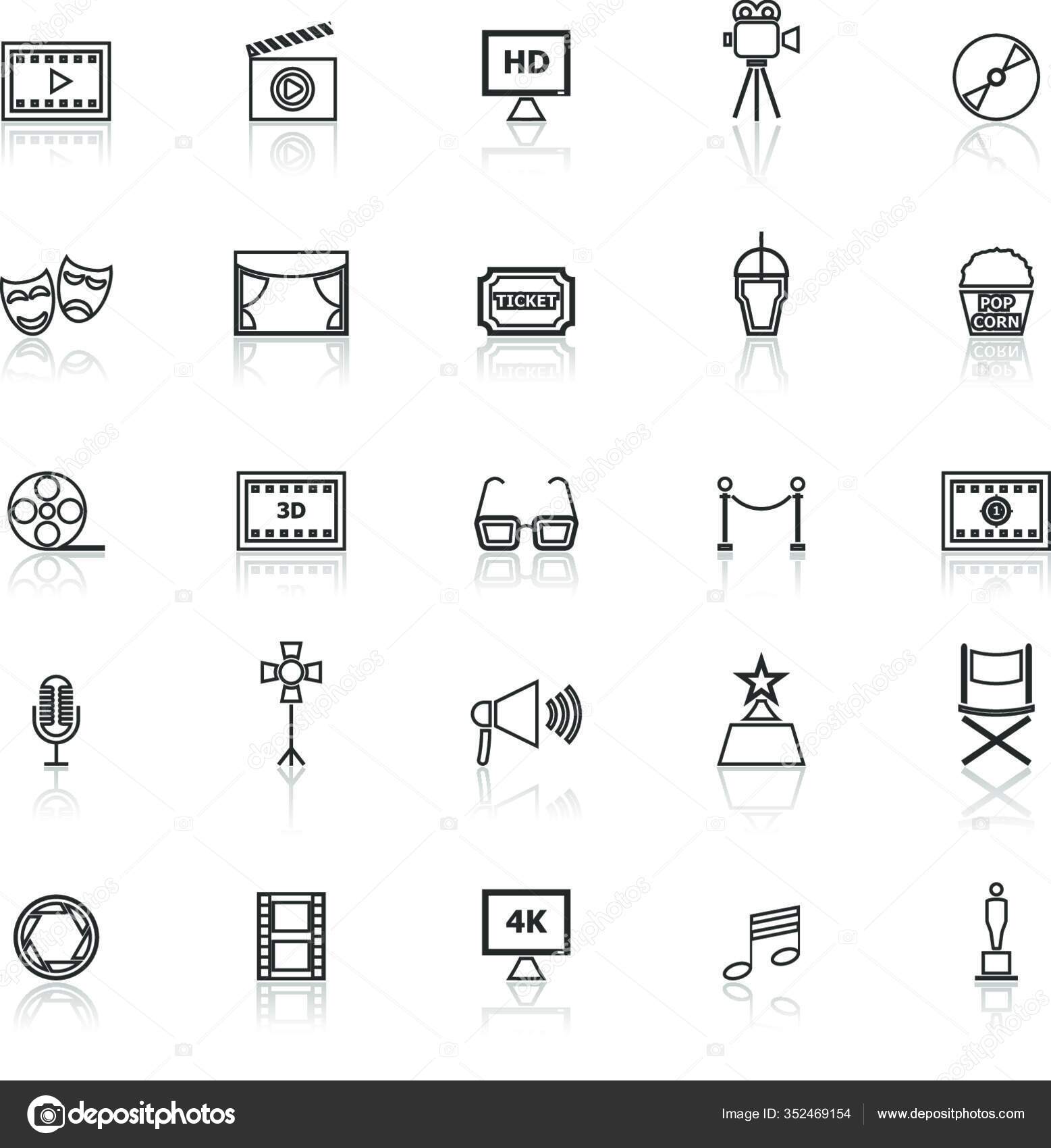 Movie Line Icons Reflect White Background Stock Vector Stock Vector ...
