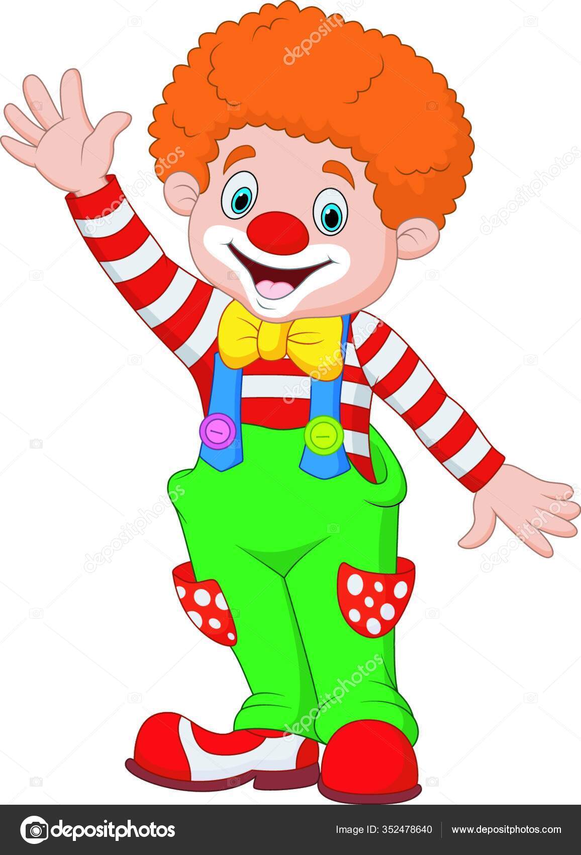 Dibujos Animados Payaso Feliz Agitando Mano vector, gráfico vectorial ...