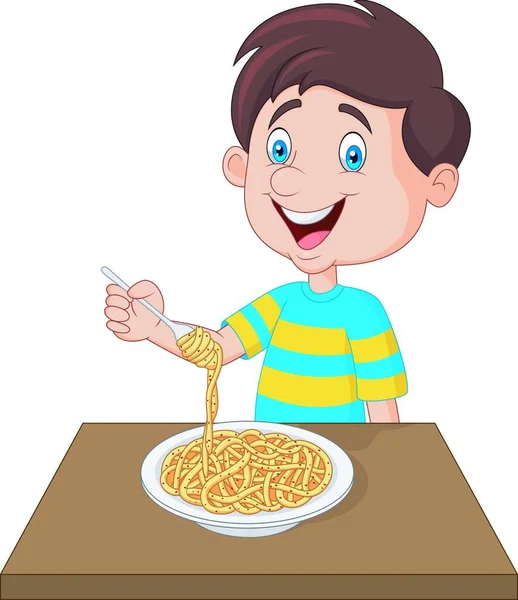 Boy eating spaghetti Vector Art Stock Images | Depositphotos