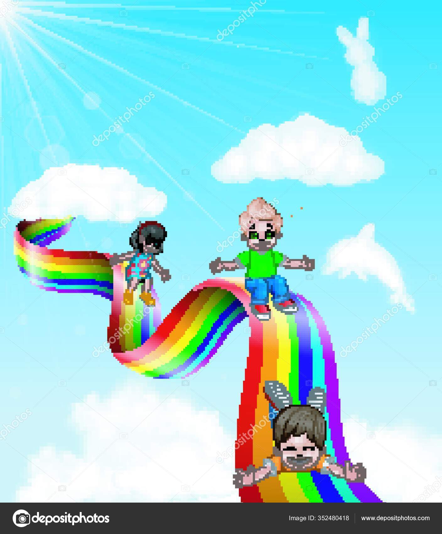 Cartoon Little Kids Playing Slide Rainbow Stock Vector Image by ... Cartoon Little Kids Playing Slide Rainbow Stock Vector Image by ...
