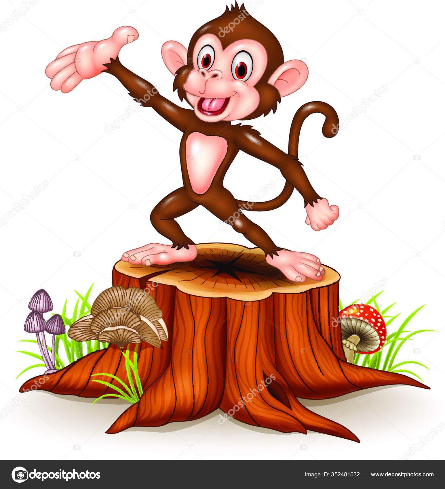 Dibujos Animados Mono Feliz Presentando Tocón Árbol Vector de stock por ©PantherMediaSeller ...