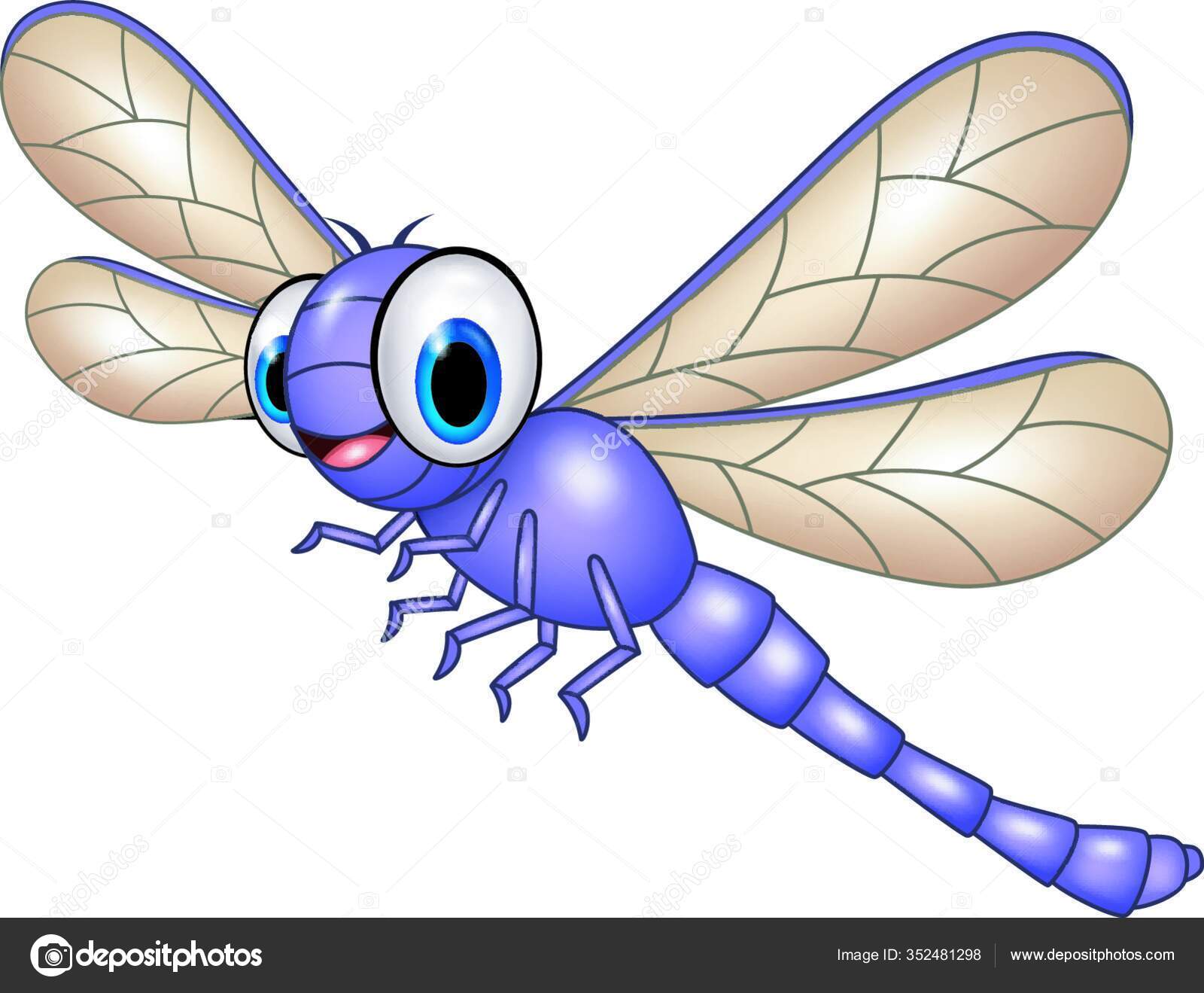 Dibujos Animados Libélula Divertida Aislada Sobre Fondo Blanco Vector ...