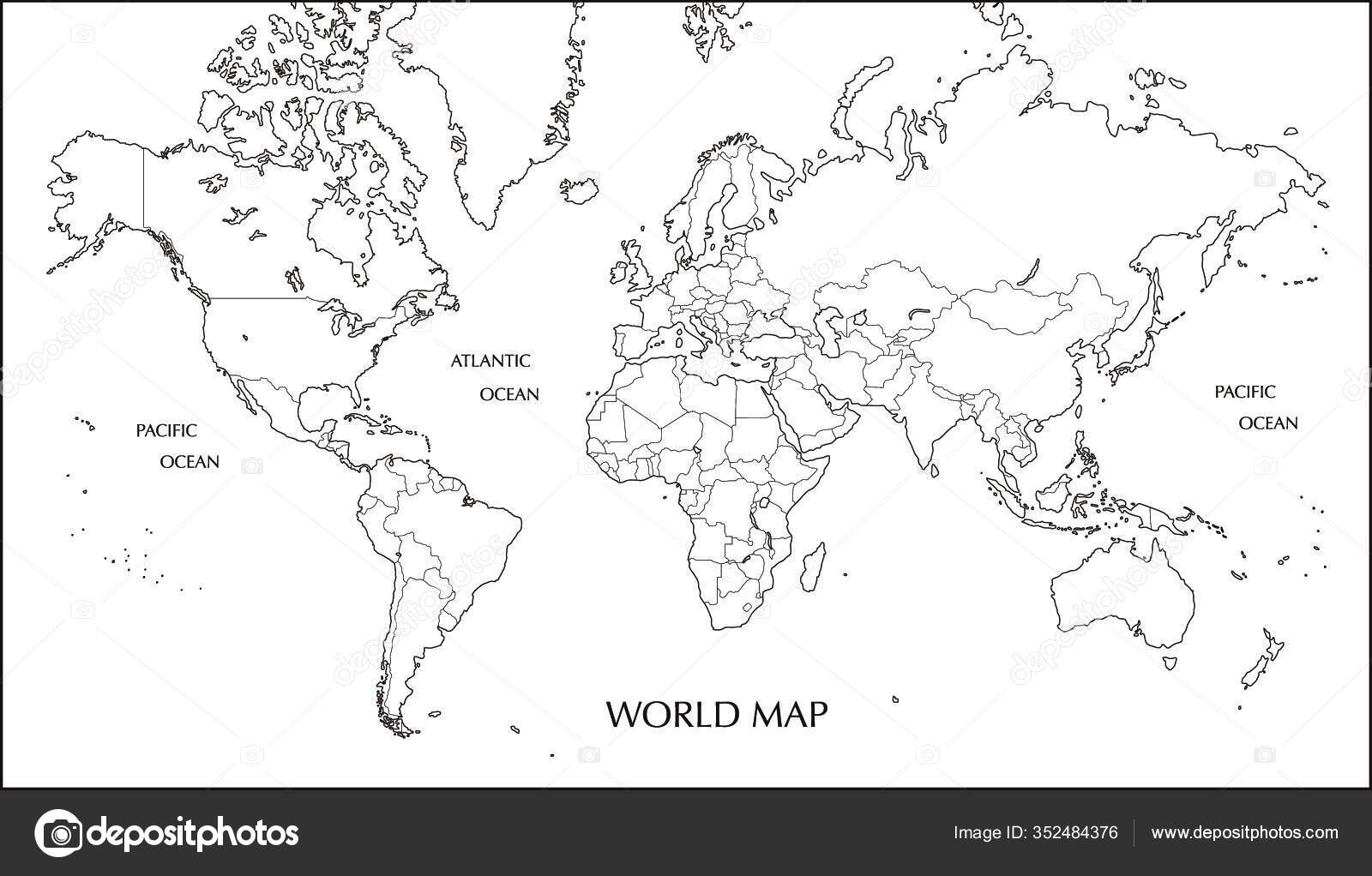 Mapa Mundo Mercator Projeção Mapa Branco Com Linha Fronteira imagem ...