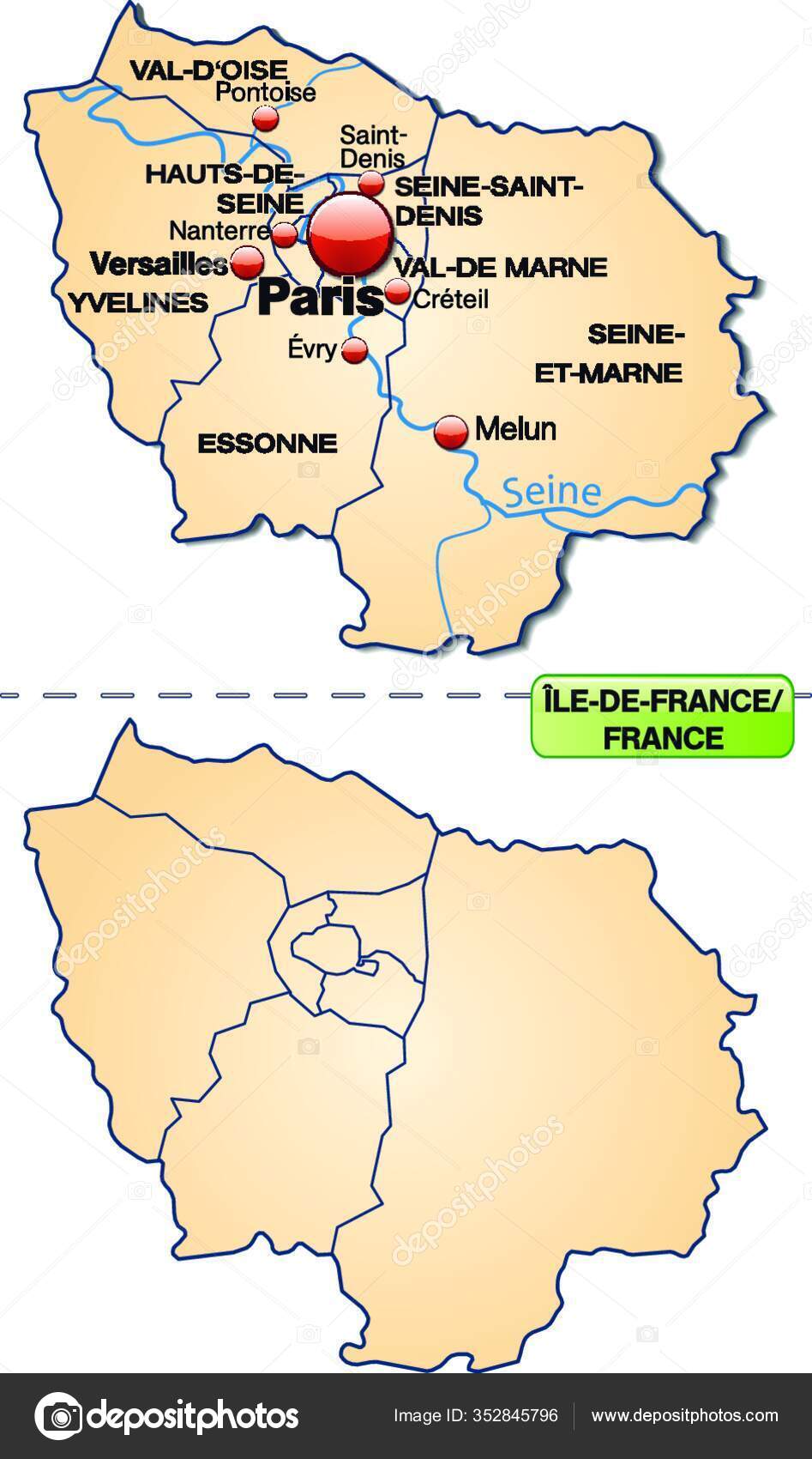 Map Region Ile France Departments Geographical Map Vector Illustration Stock Vector Image by ...