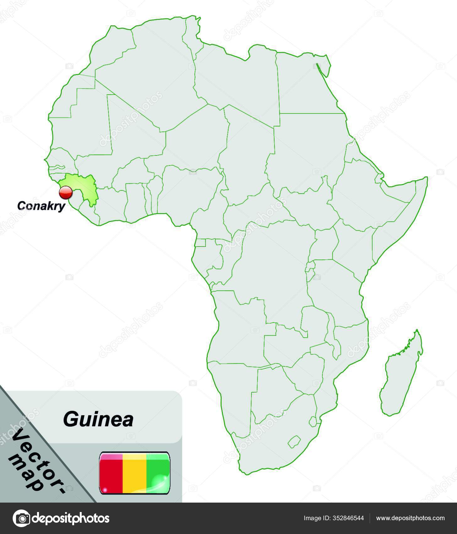 Guinea Africa Island Map Pastel Green Stock Vector Image by ...