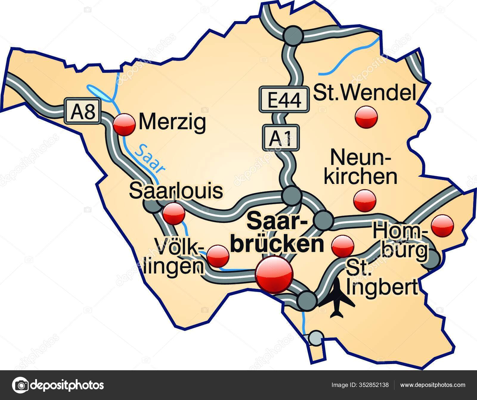 Saarland Germany Island Map Transport Network Stock Vector Image by ...