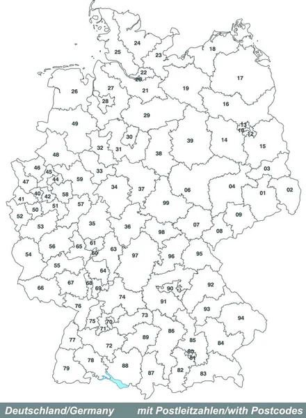 Mapa de Alemania con códigos postales en blanco 2024
