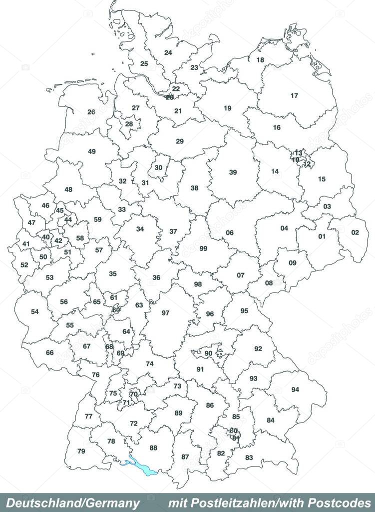 Mapa de Alemania con códigos postales en blanco 2024
