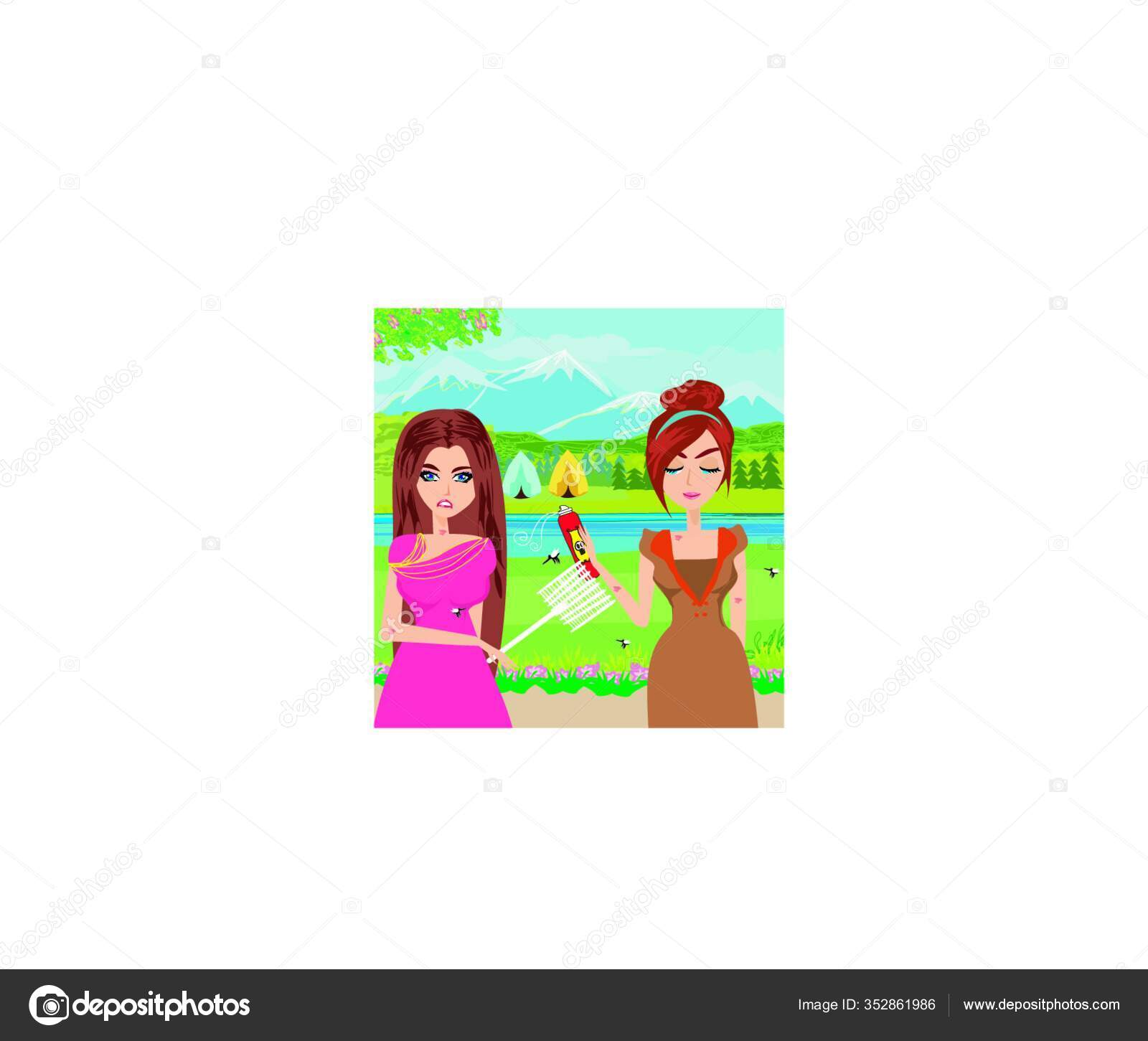 Girls Trying Kill Mosquito Stock Vector Image By ©panthermediaseller