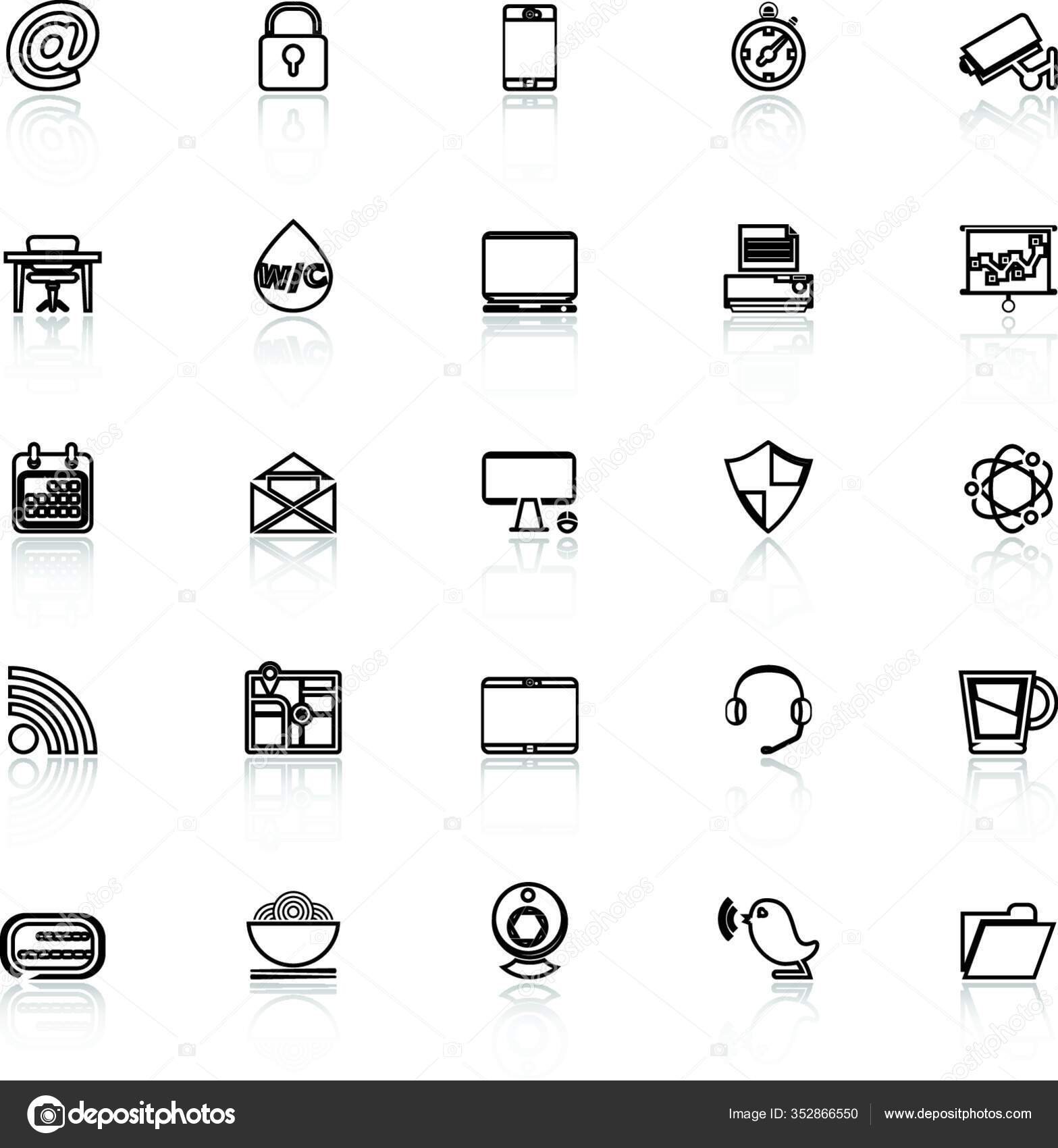 Black Line Icons Set White Background Stock Vector Stock Vector by ...