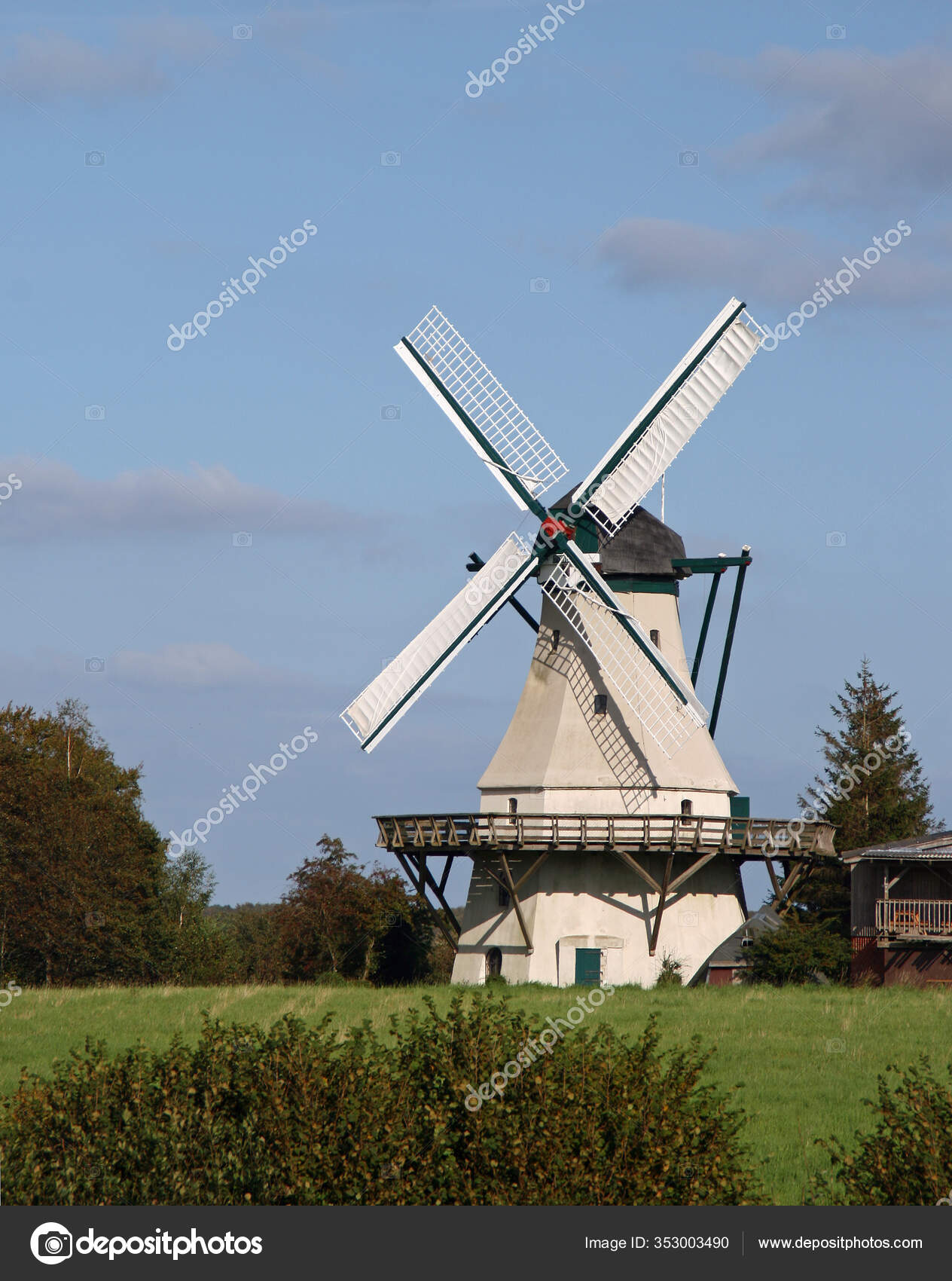 Scenic View Landscape Windmill Building — Stock Photo ...