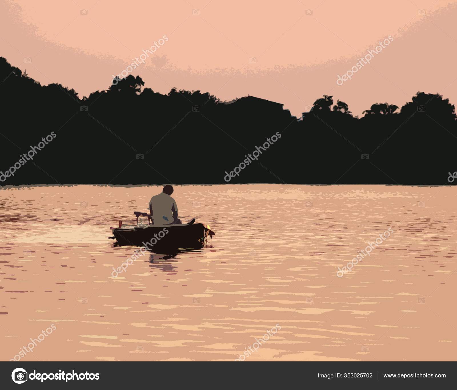 Silhouette Man Fishing River Stock Photo by ©PantherMediaSeller 353025702