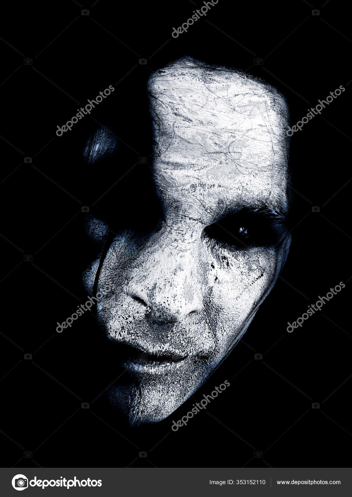 Creepy Face Effect Make Black Background — Stock Photo ...