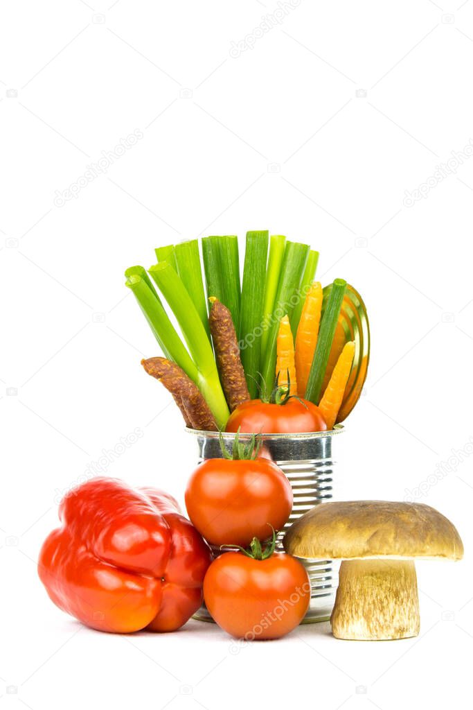 Las hortalizas distintas, la seta porcini y las salchichas de hidromiel ...